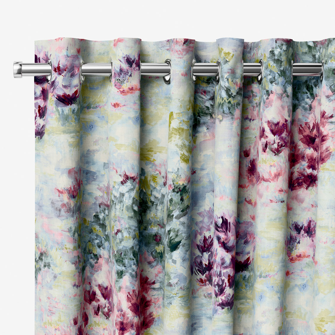 Fiore Soft Blue Magenta Curtains