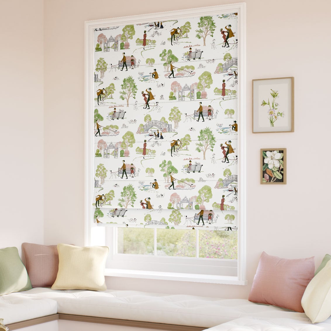 101 Dalmatians Soft Green Rose Roman Blind