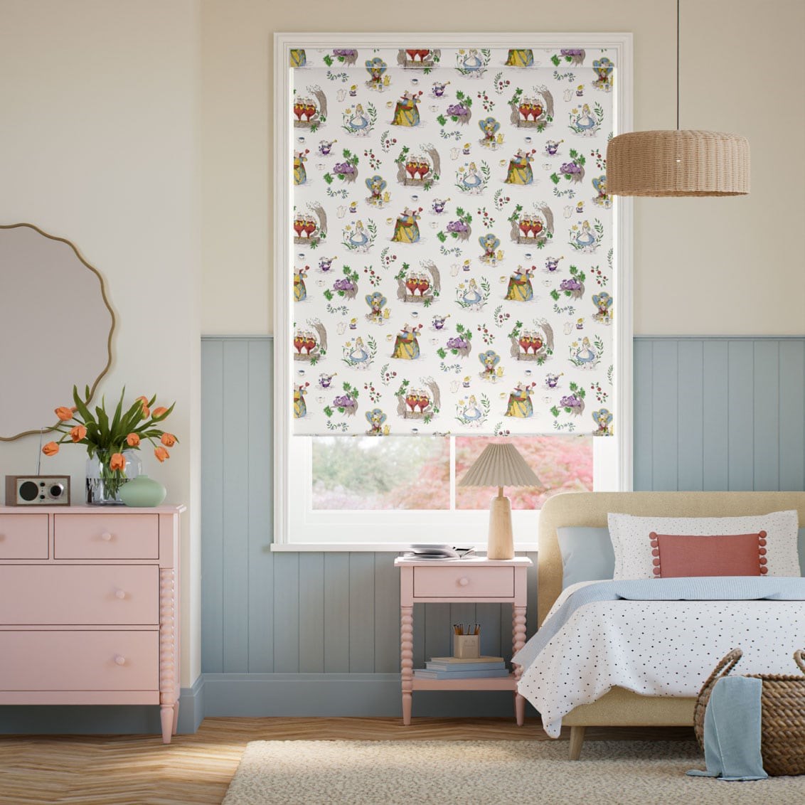 Alice in Wonderland Blackout Ivory Roller Blind
