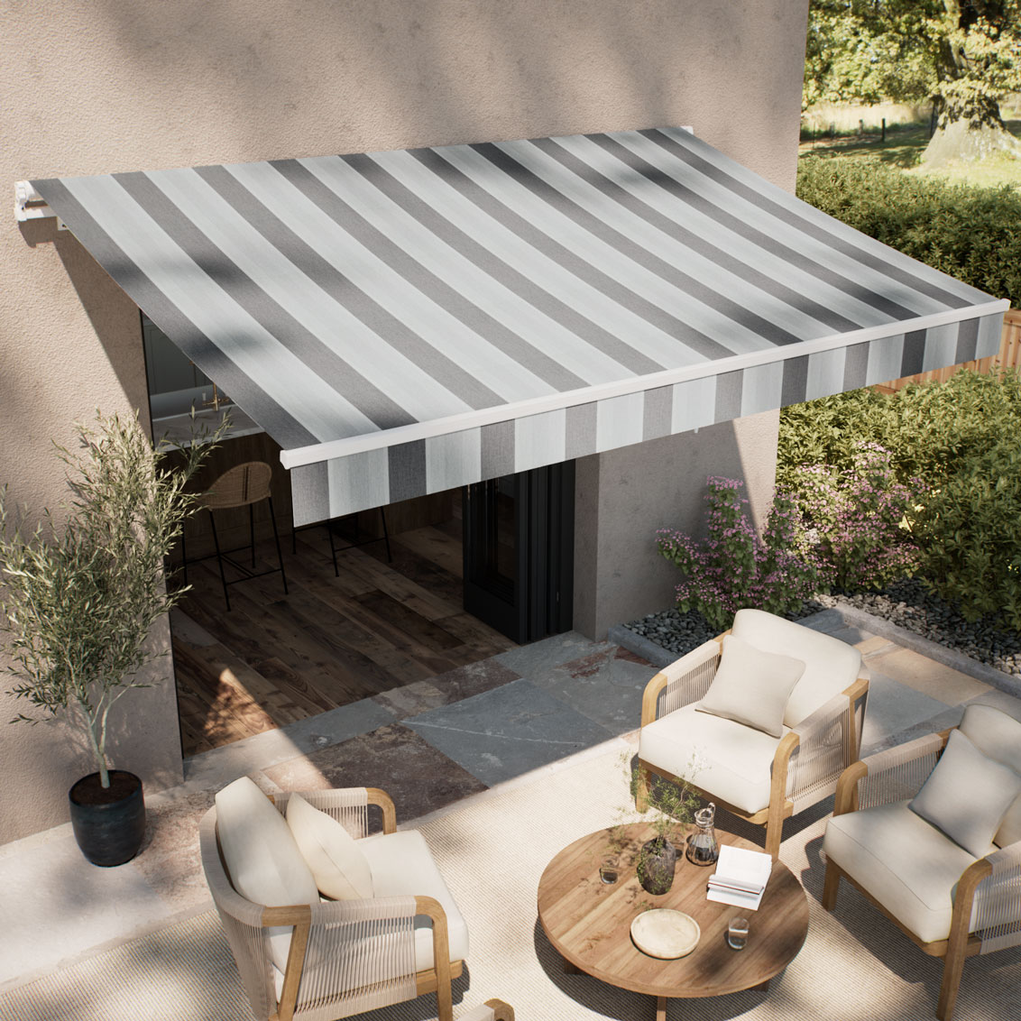 Bali Stripe Flint Open Cassette Awning