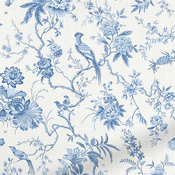 Bird Toile French Blue Curtains