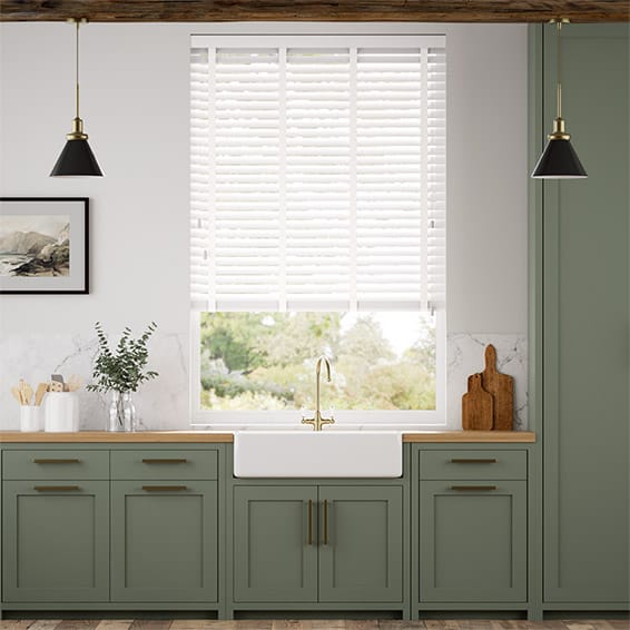 Brilliant White & Fresh White Faux Wood Blind - 50mm Slat