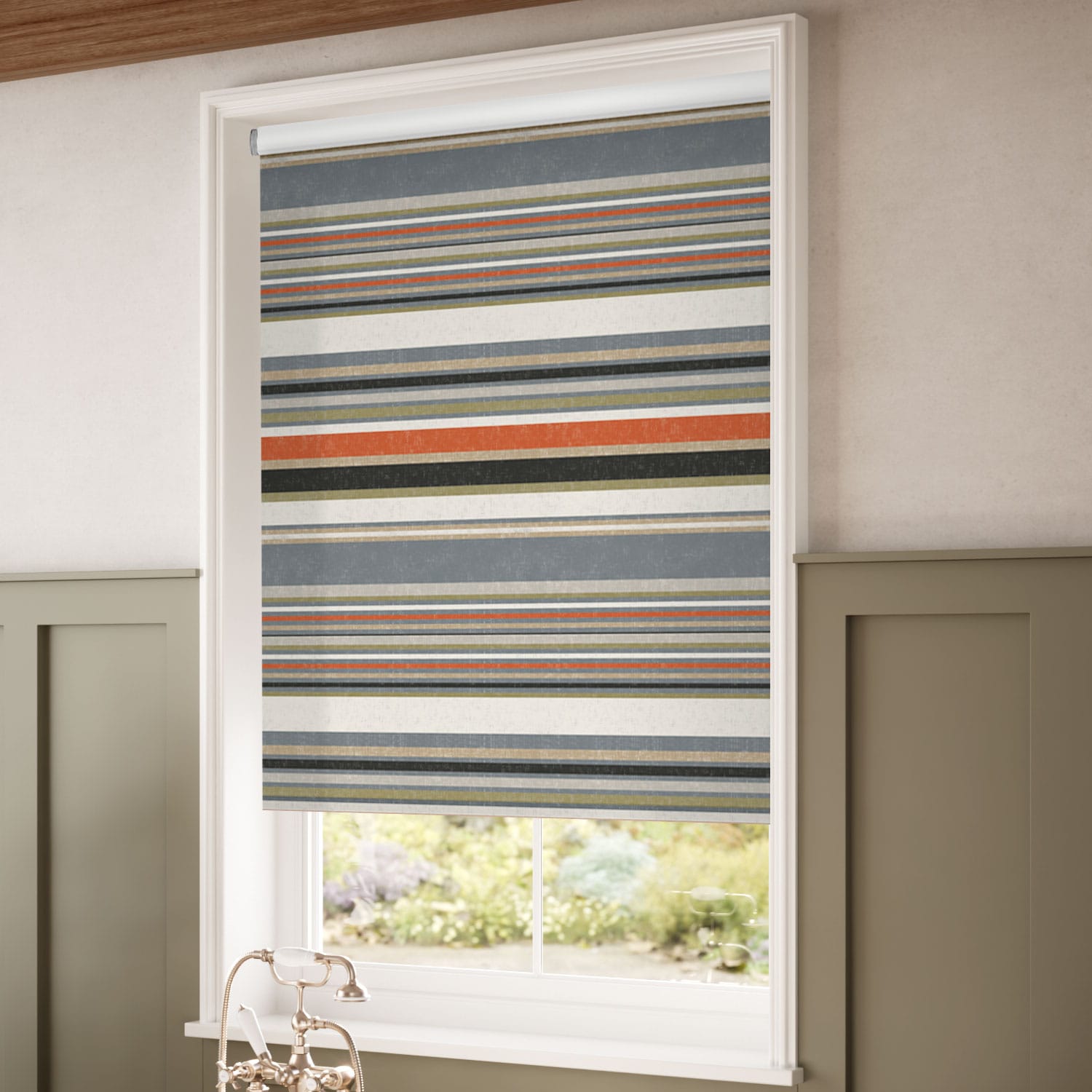 Twist2Go Calcutta Stripe Olive Roller Blind