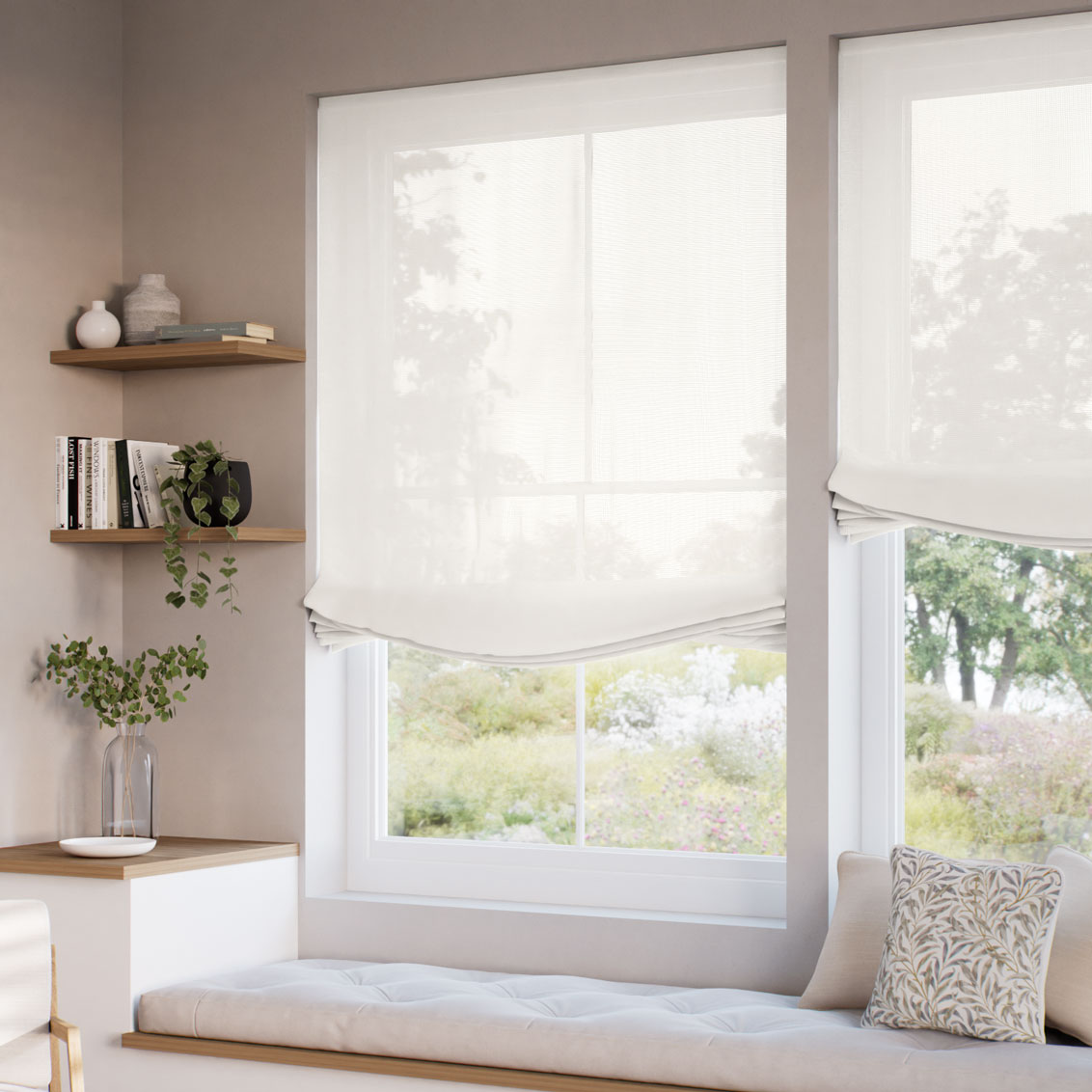Cirrus Voile Cotton White Relaxed Roman Blind