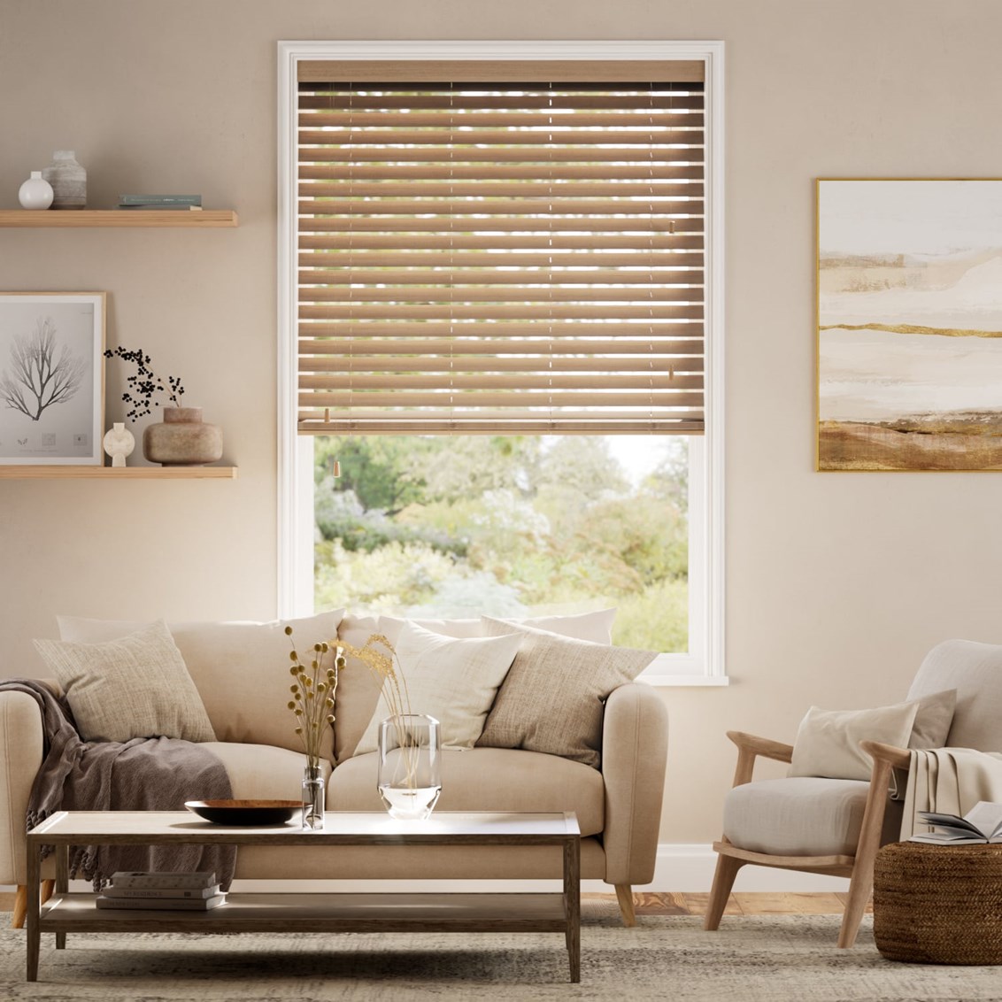 Click2Go Chestnut Faux Wood Blind - 50mm Slat