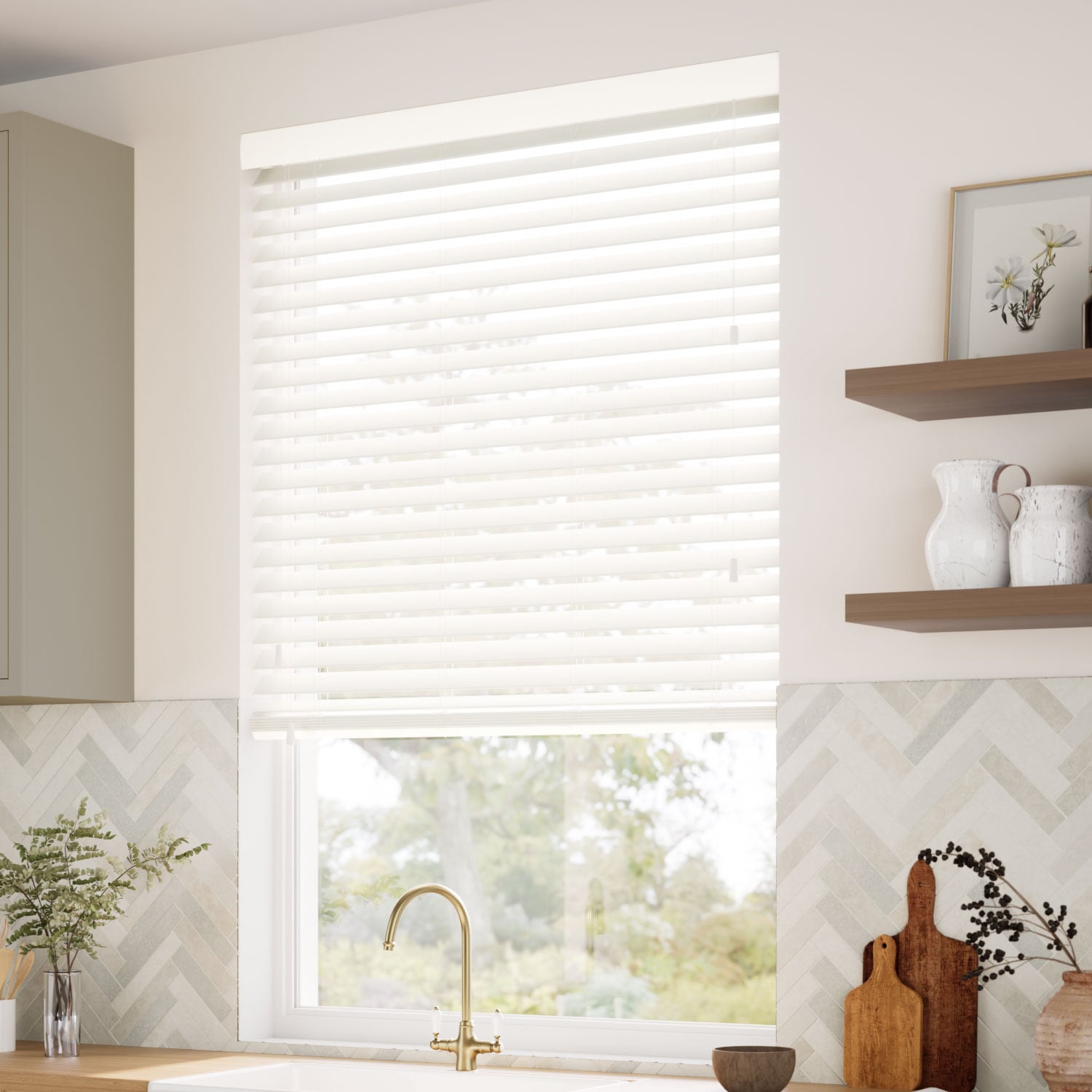 Click2Go Parchment Faux Wood Blind - 50mm Slat