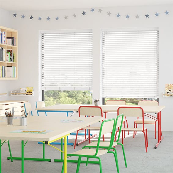 Contract Atlanta Bright White Faux Wood Blind - 50mm Slat