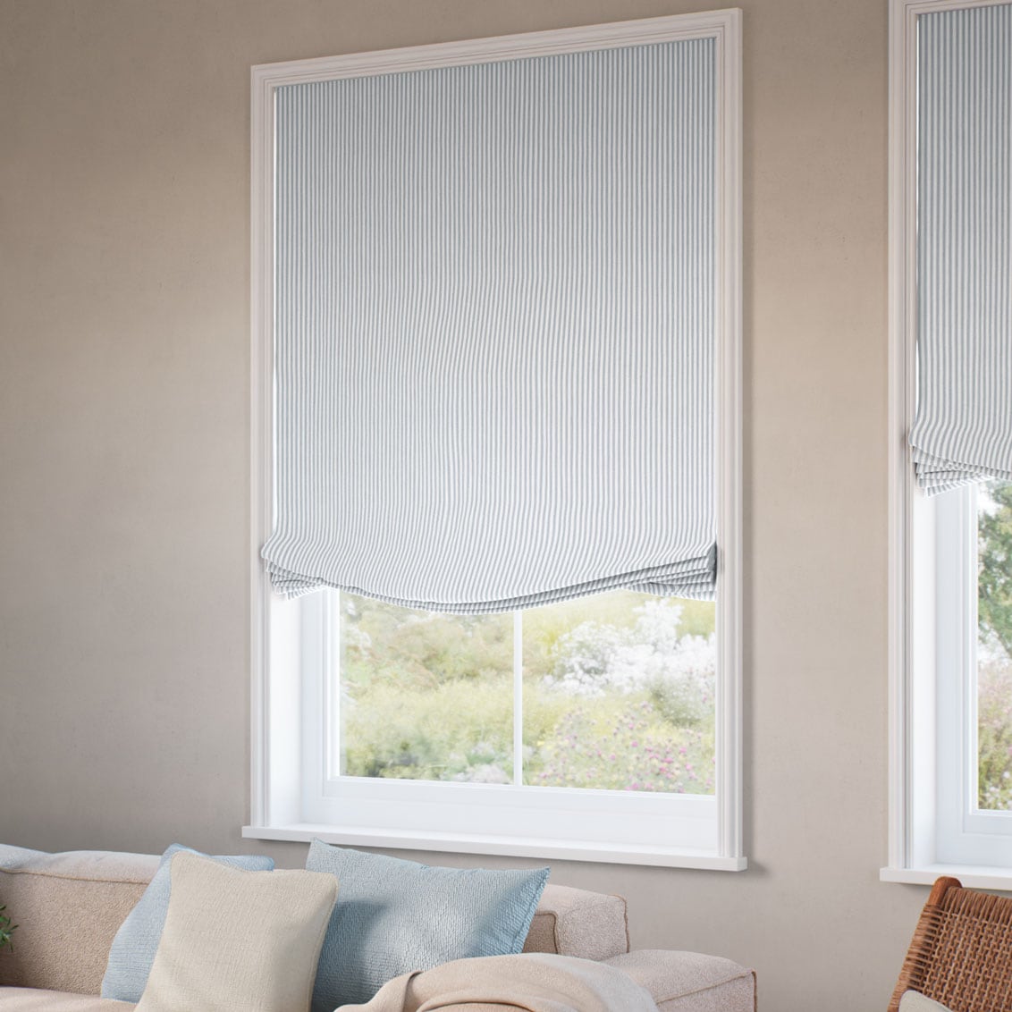 Devon Stripe Ocean Blue Relaxed Roman Blind