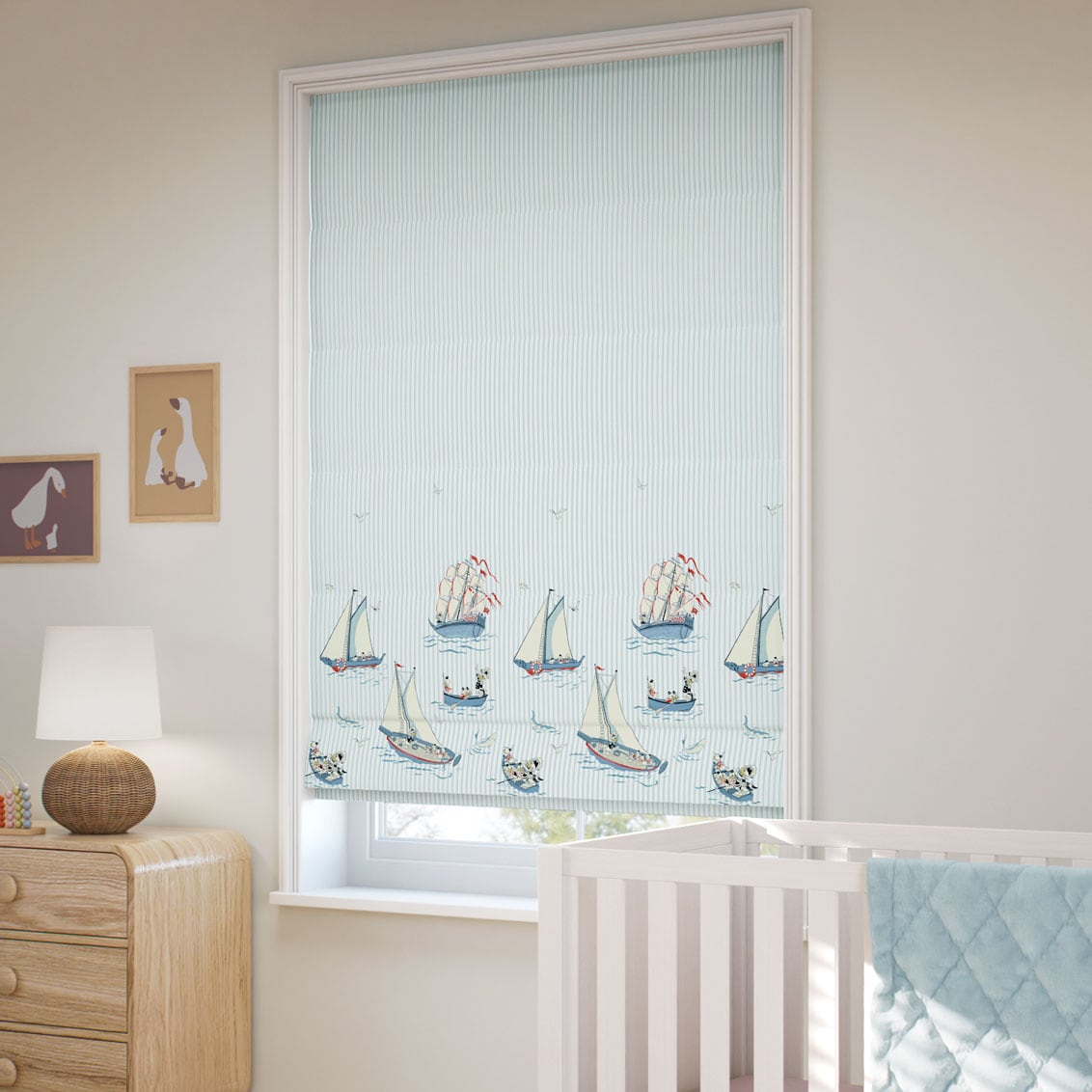 Donald Nautical Border Duck Egg Roman Blind
