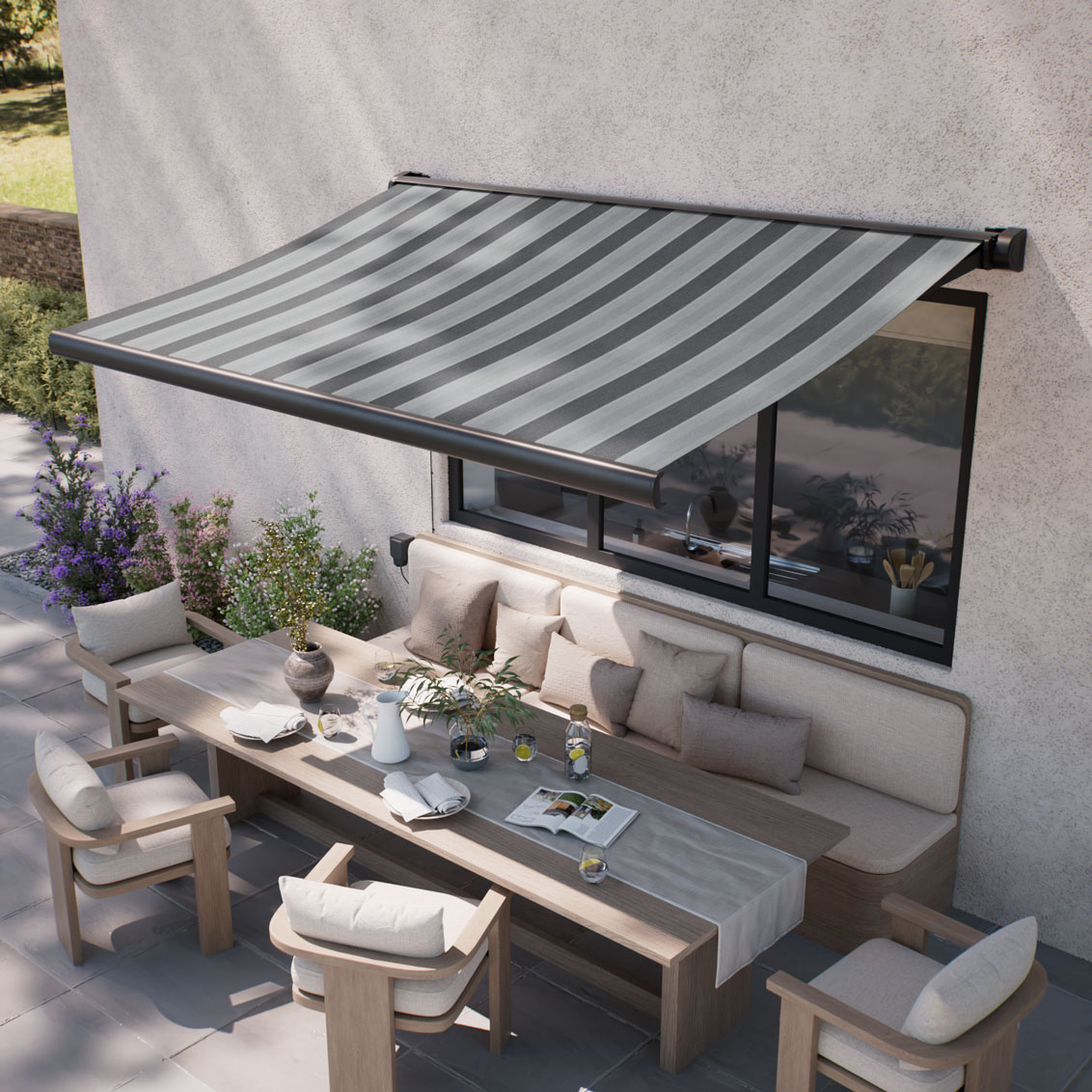 Electric Bali Stripe Flint Full Cassette Awning