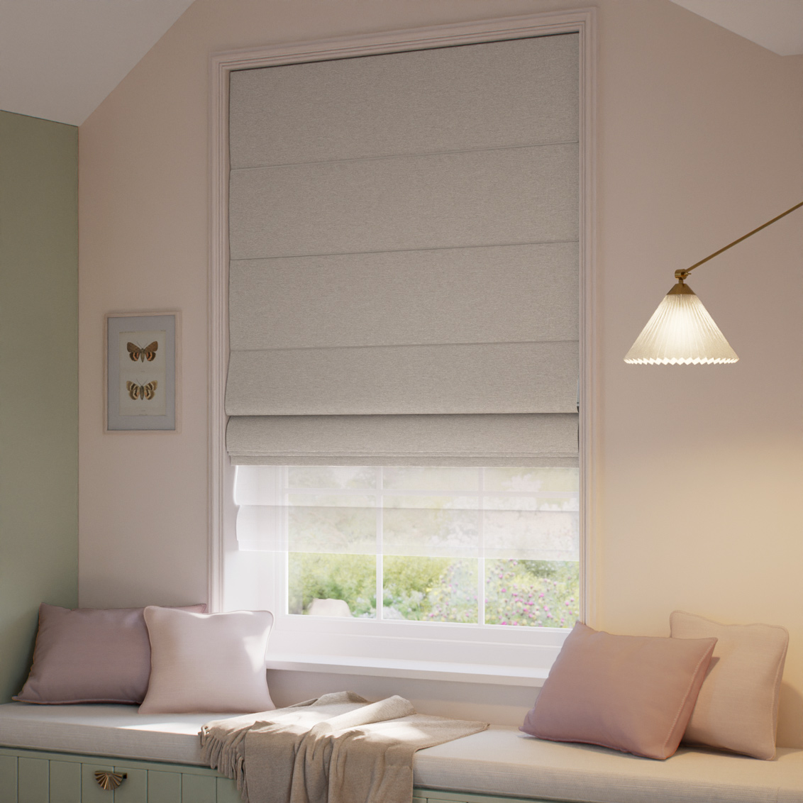 Electric Cavendish Warm Stone & White Double Roman Blind
