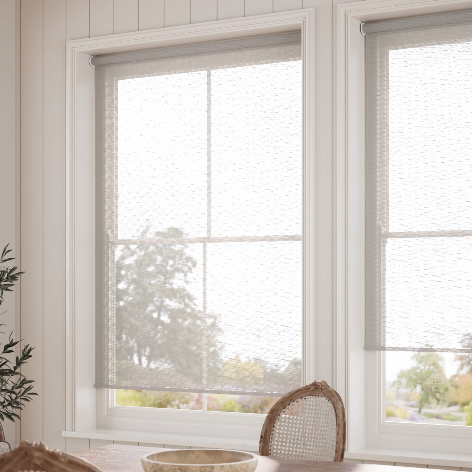 Electric Oriel Voile Ash Roller Blind