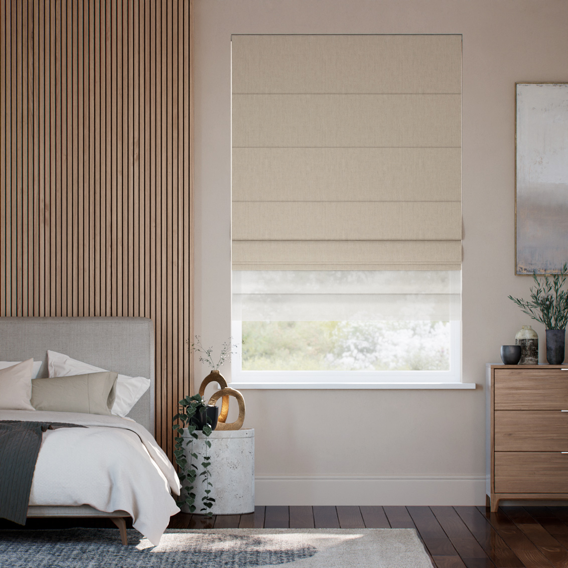 Electric Pure Linen & Coconut Double Roman Blind