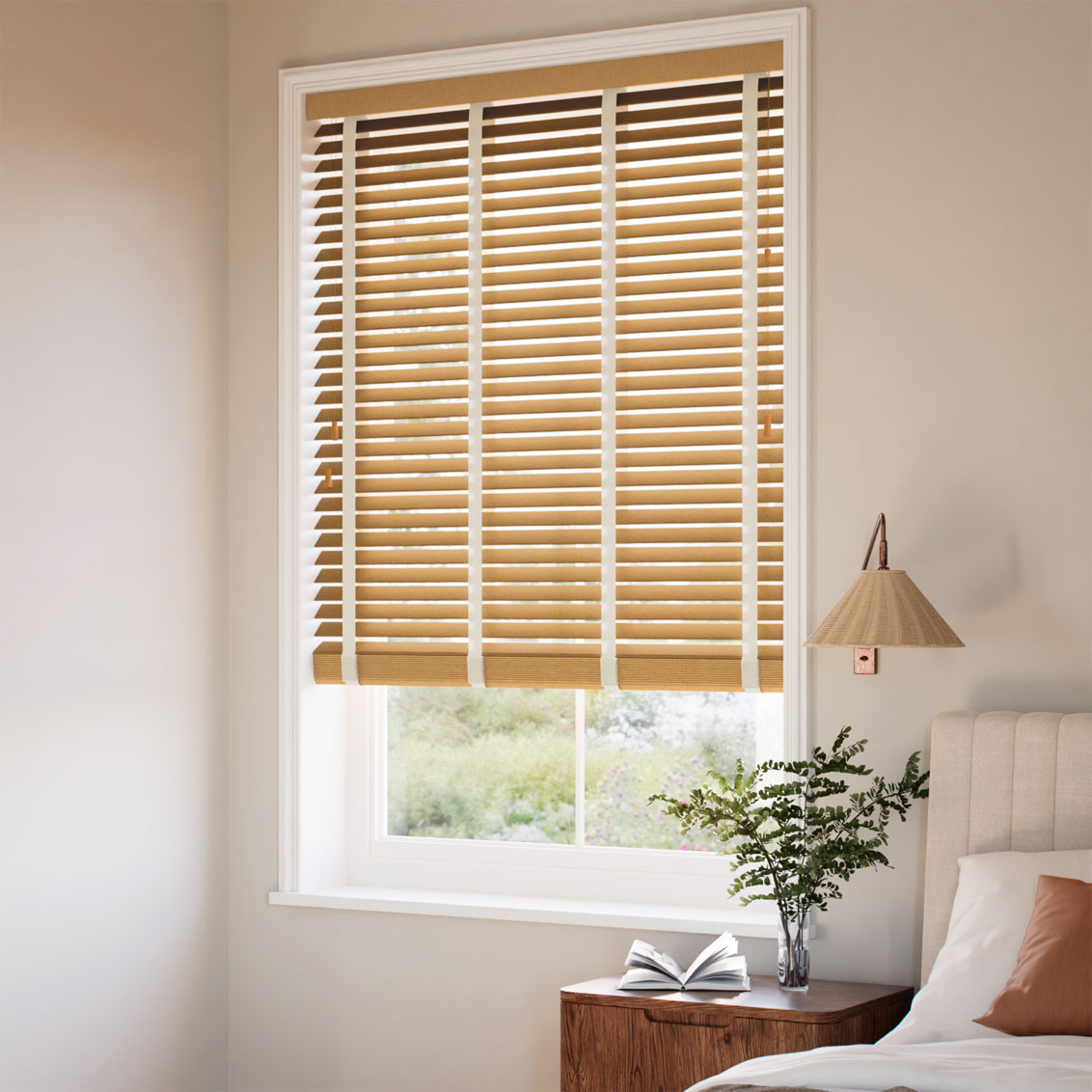 European Oak & Oyster Wooden Blind with Tapes - 50mm Slat