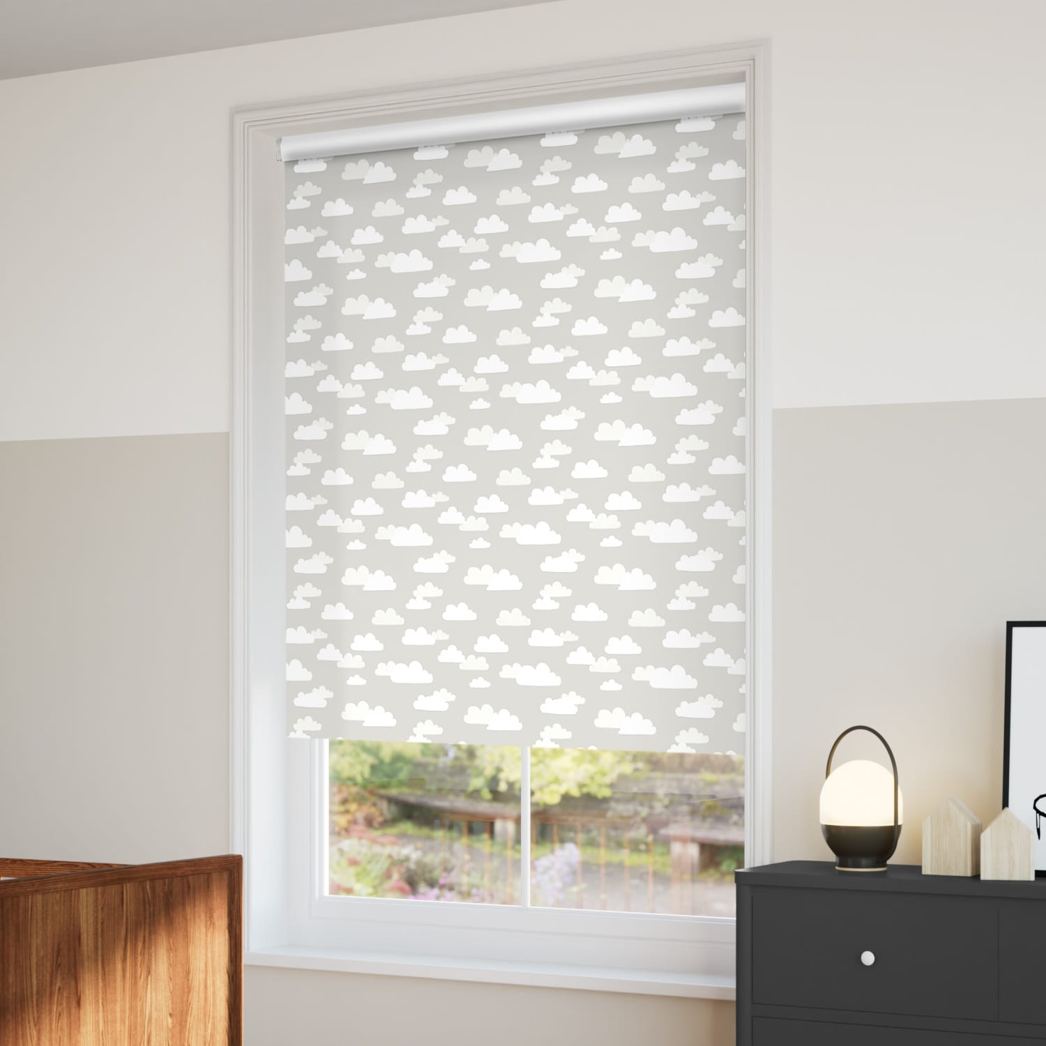 Electric Fluffy Clouds Blackout Grey Roller Blind