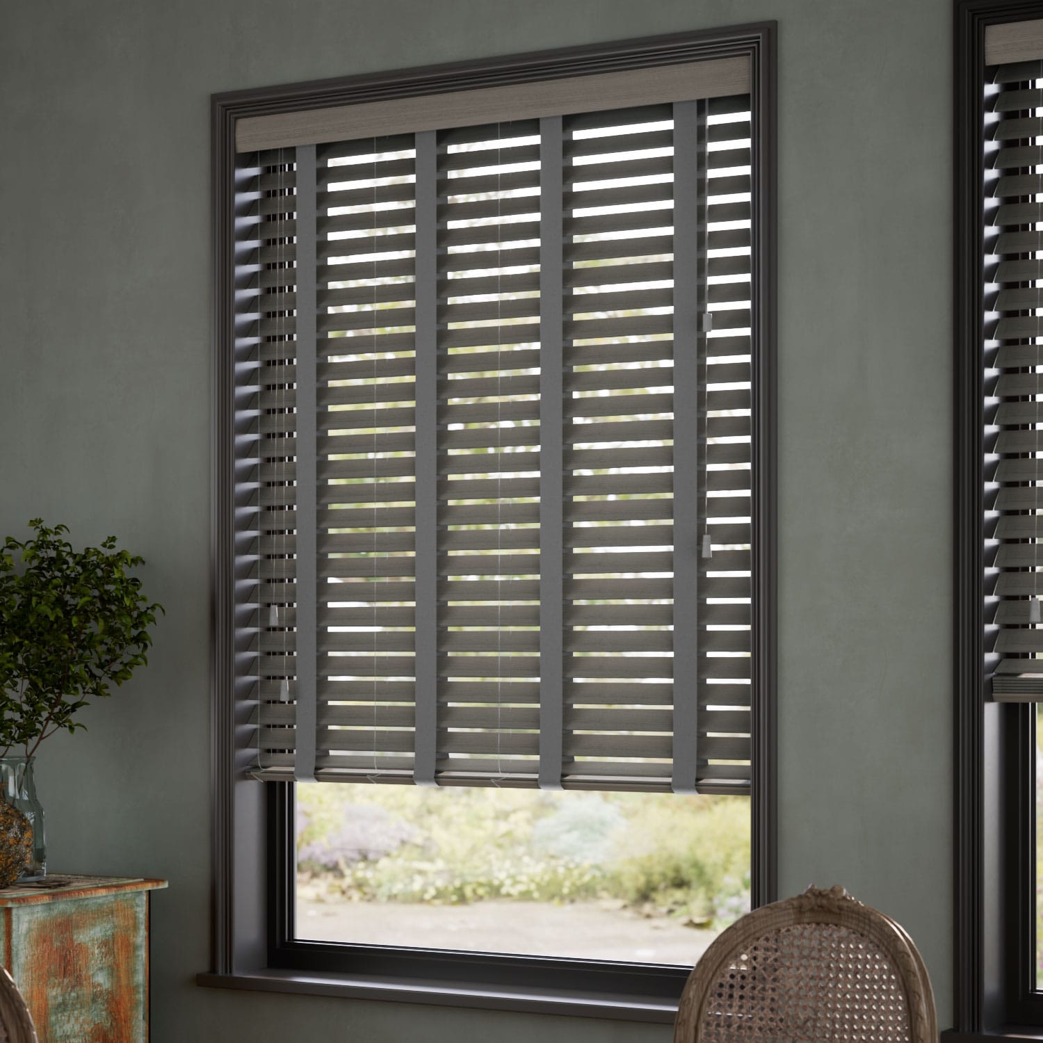 Graphite Grain & Anthracite Faux Wood Blind - 50mm Slat