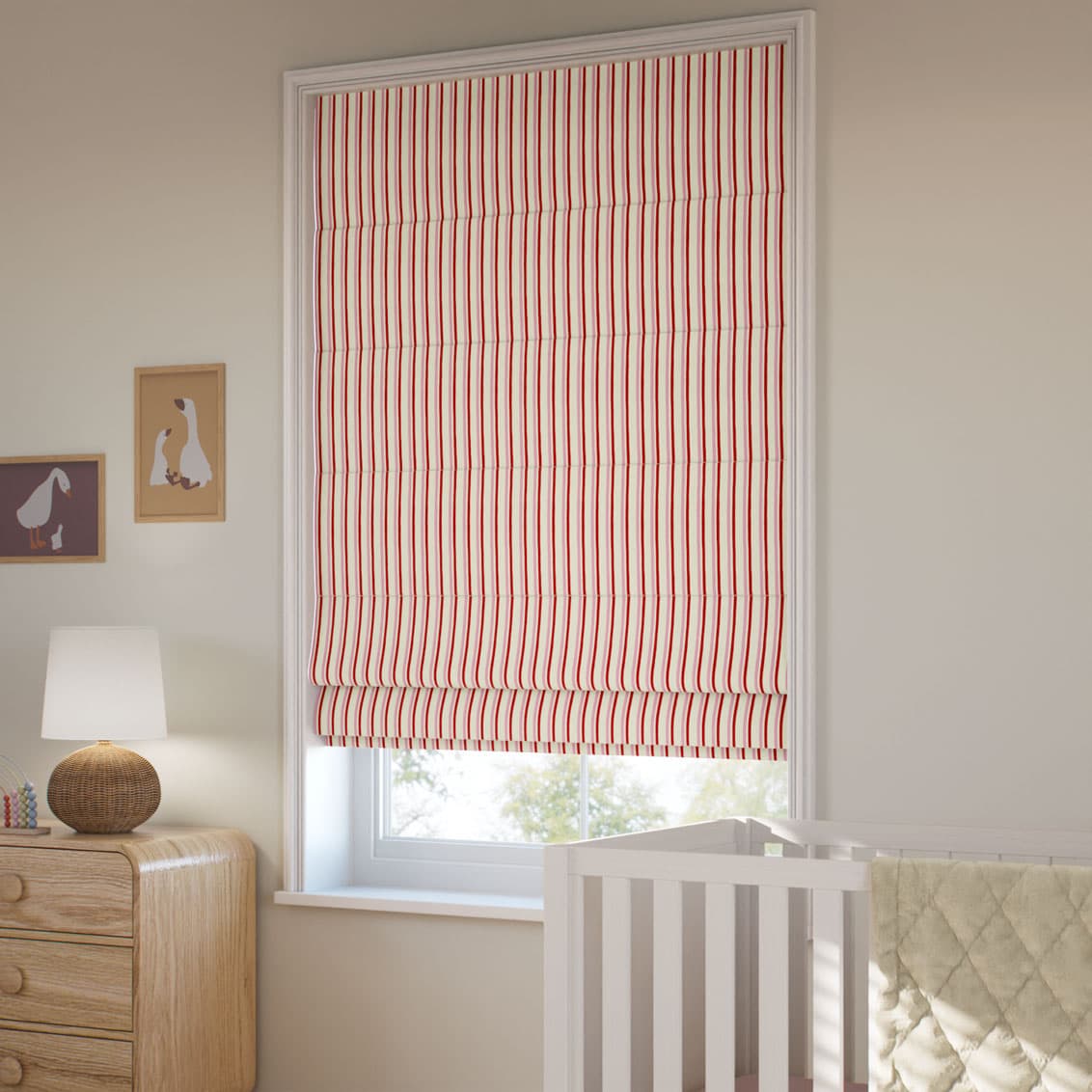 Hand Painted Stripes Rose Pink & Polka Red Roman Blind