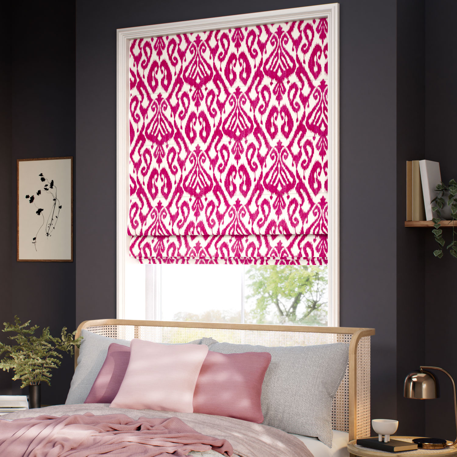 Ikat Damask Cherry Roman Blind