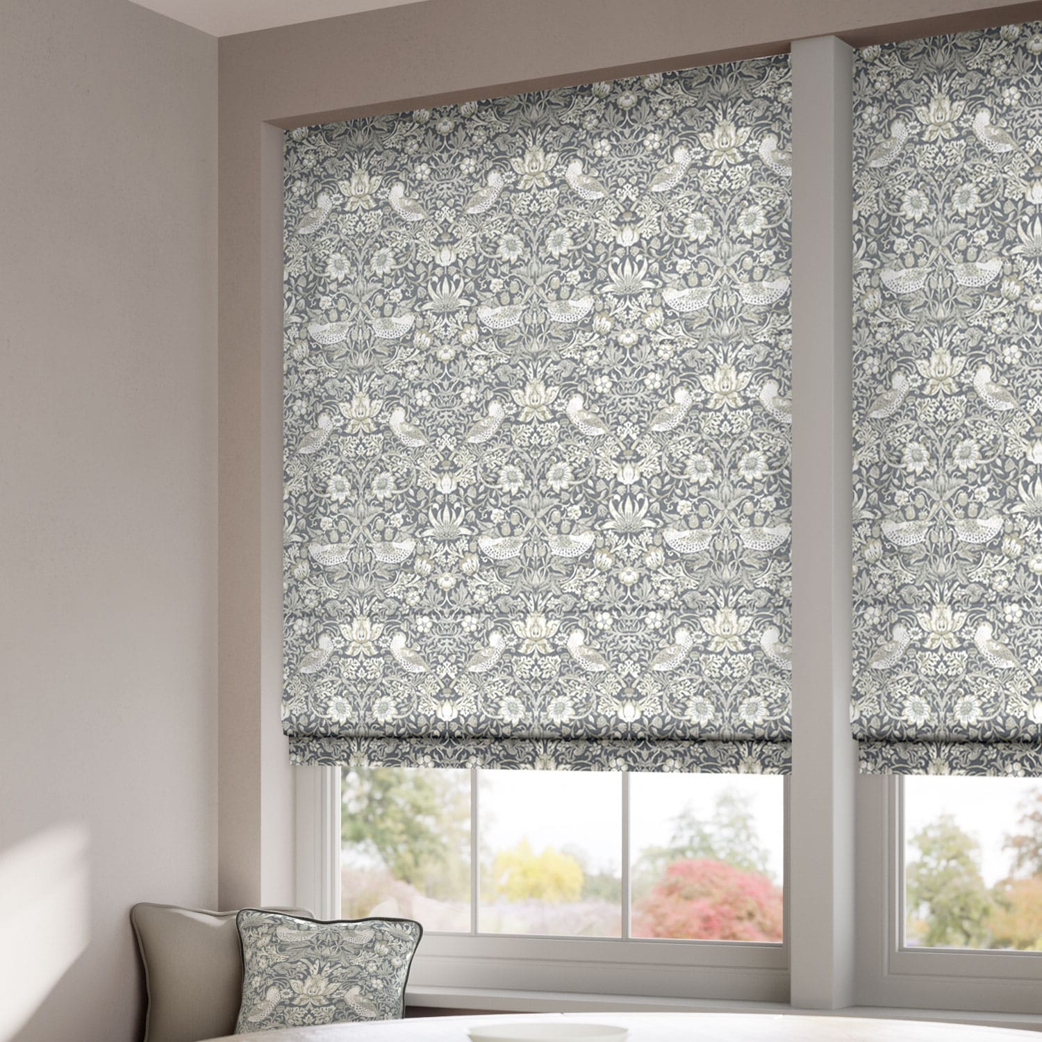 William Morris Strawberry Thief Manor Grey Roman Blind