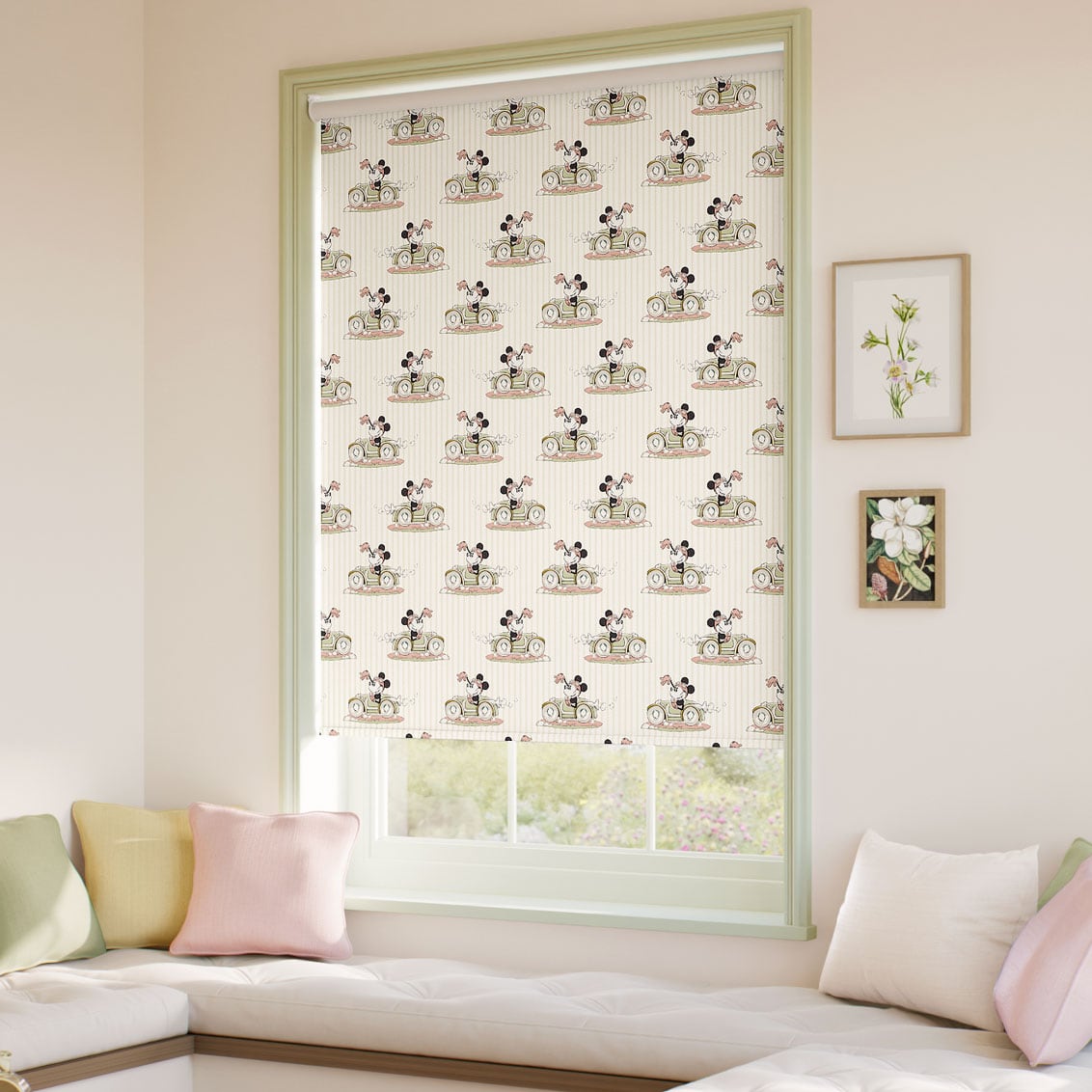 Minnie On The Move Stripe Blackout Natural Roller Blind