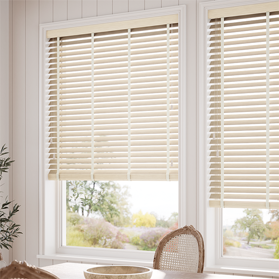 Natural Bamboo Sand & Ivory Wooden Blind - 50mm Slat