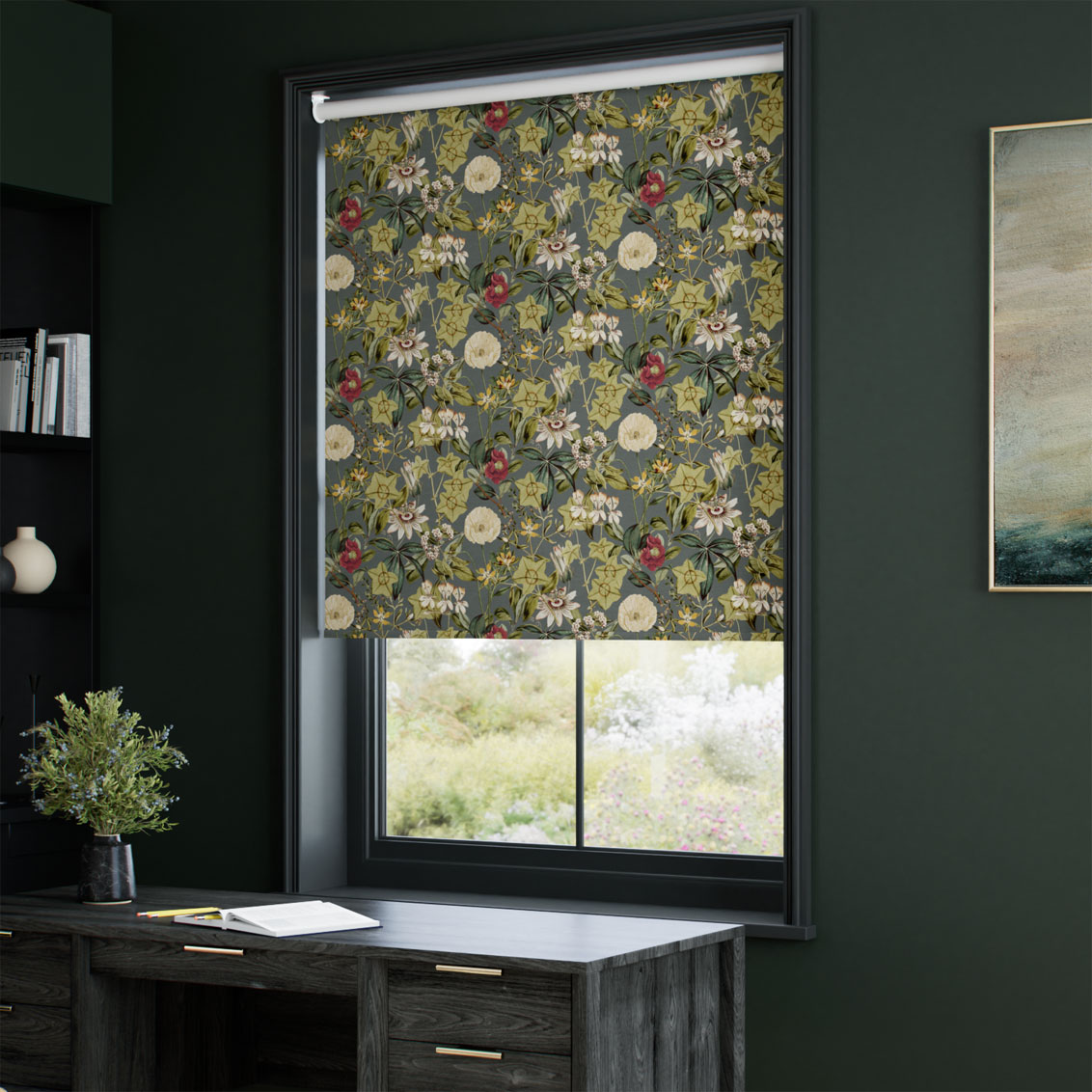 Passiflora Velvet Slate Roller Blind