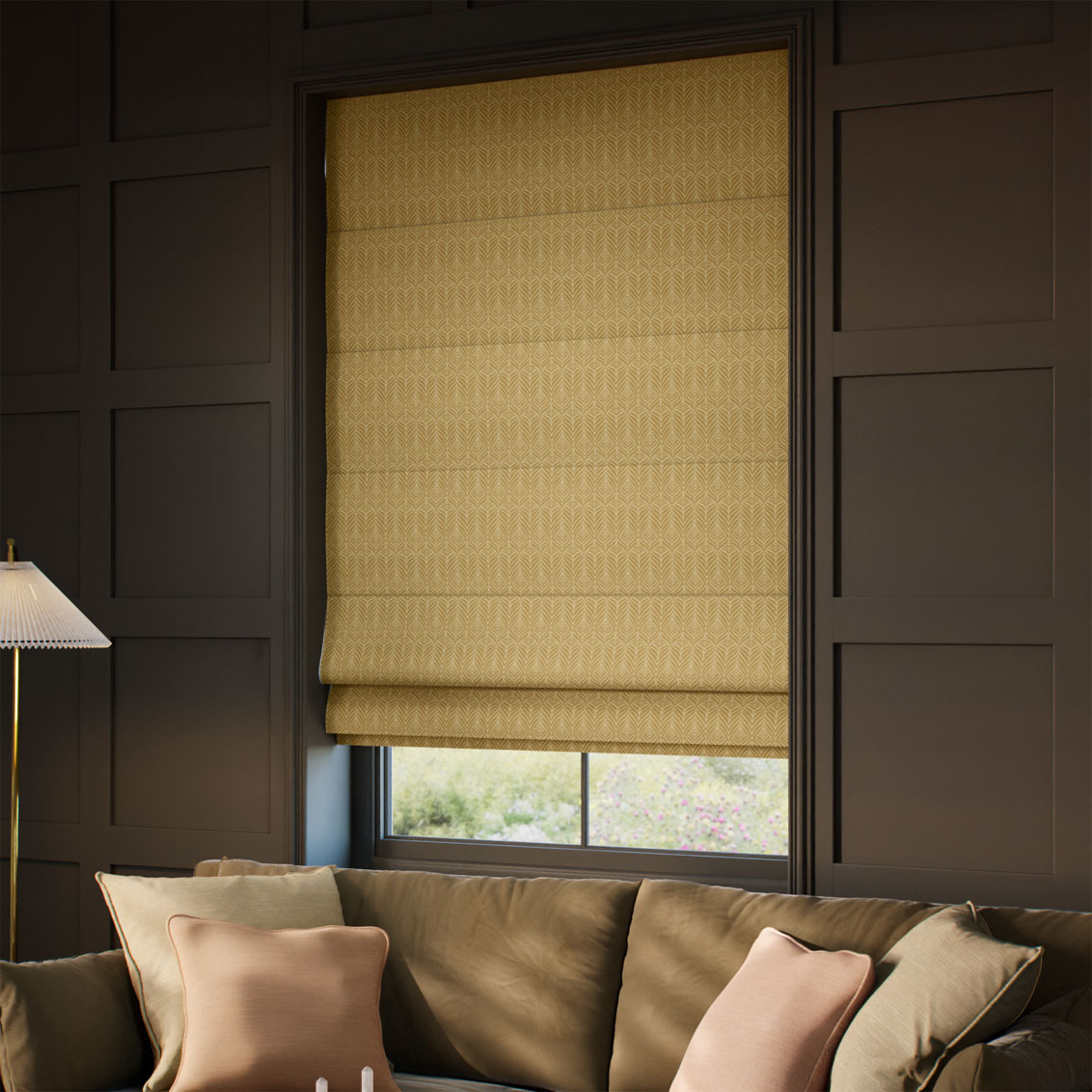 Quill Feather Gold Roman Blind