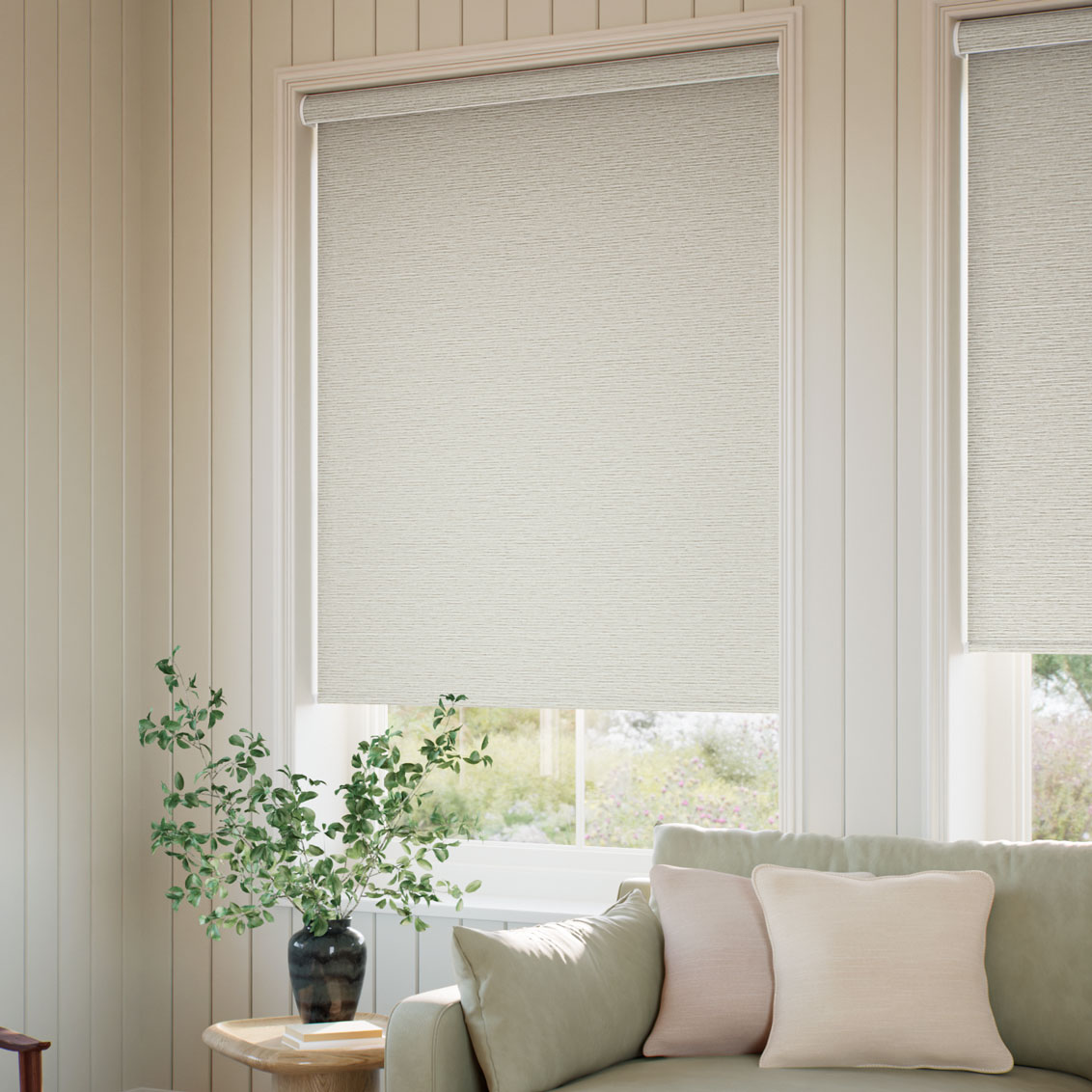 Soft Raise Caress Blackout Natural Roller Blind