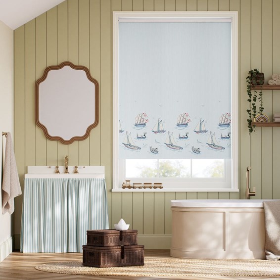 Splash Blackout Donald Nautical Border Powder Blue Roller Blind