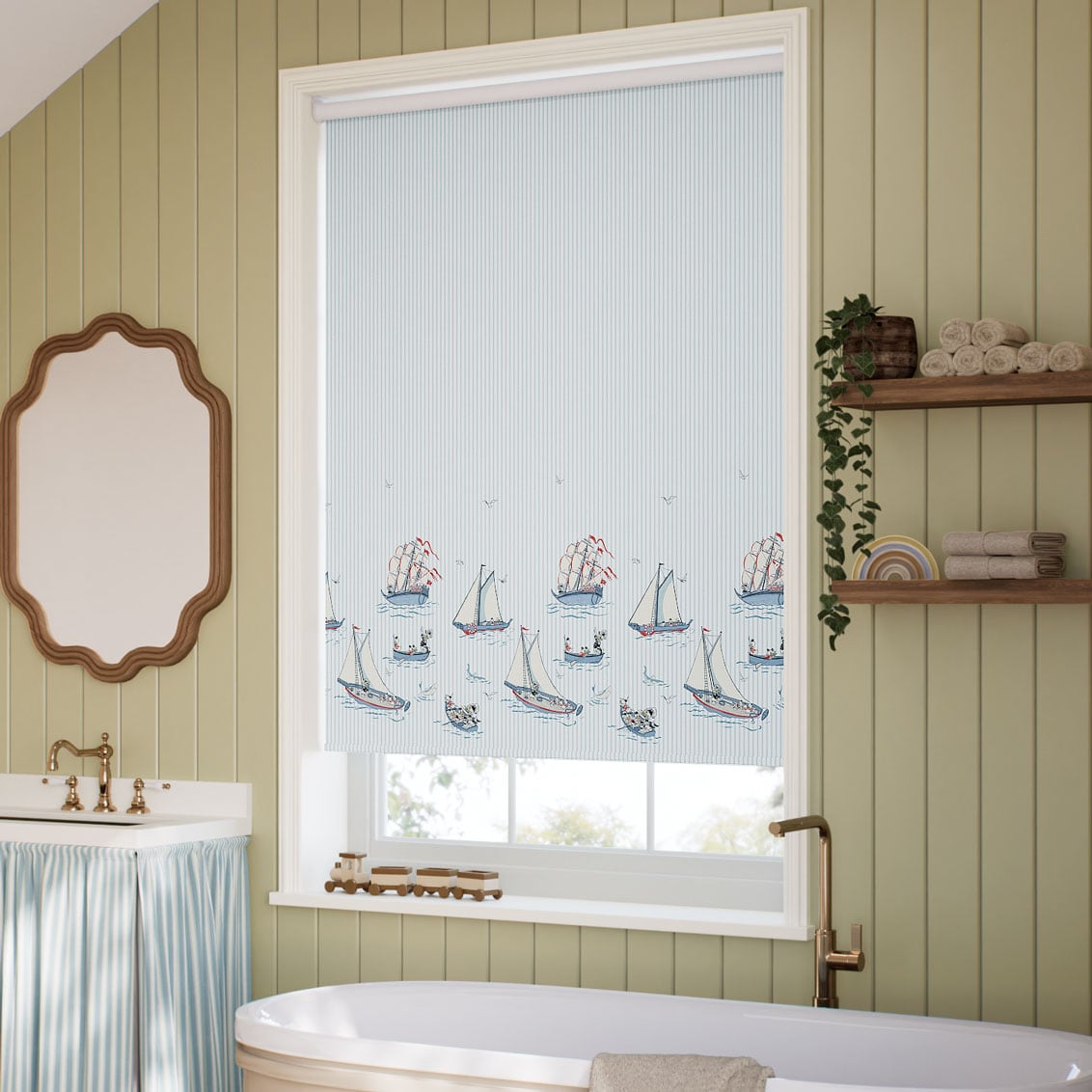Splash Blackout Donald Nautical Border Powder Blue Roller Blind