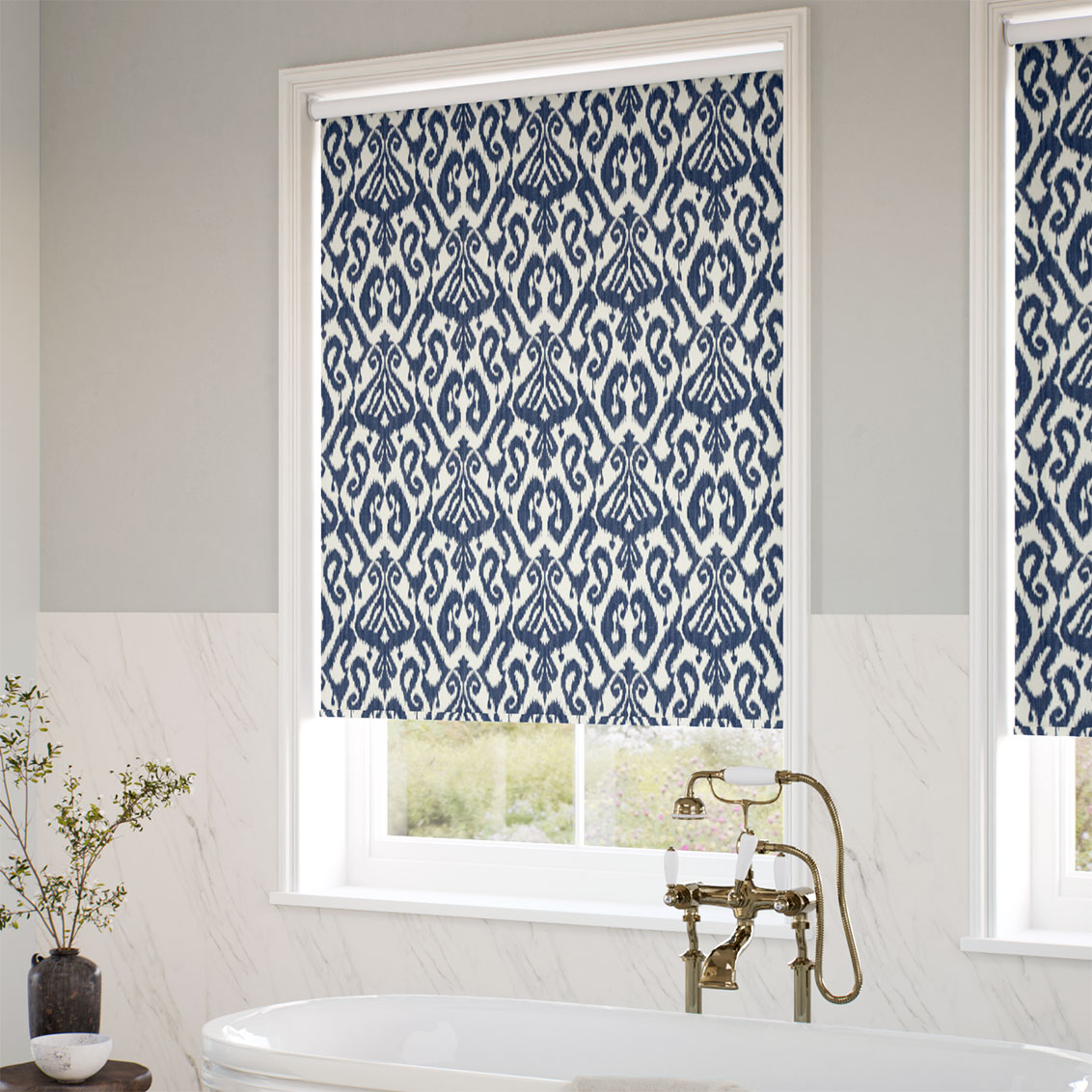 Splash Blackout Ikat Damask Blue Roller Blind