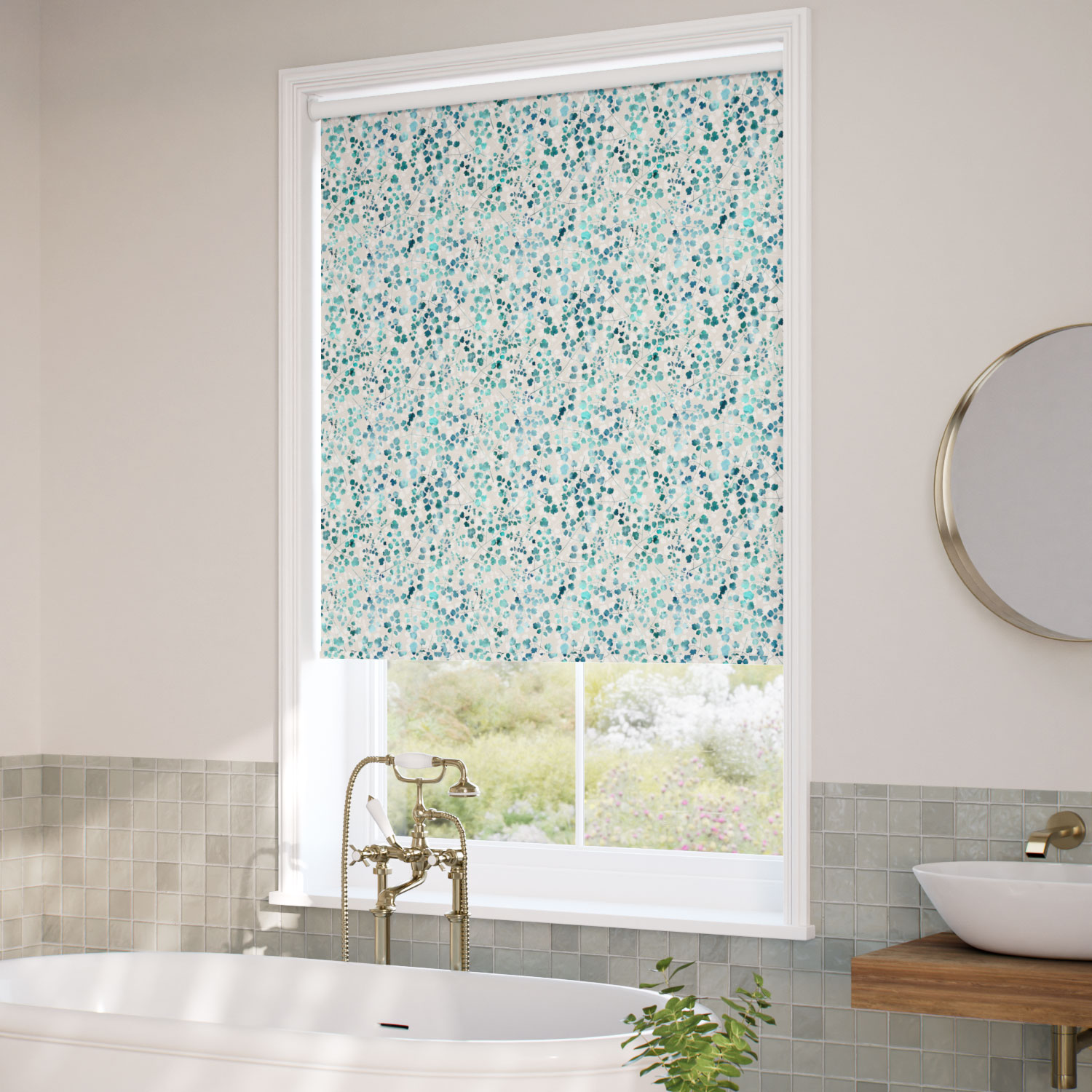 Splash Blackout Rue Watercolour Teal Roller Blind