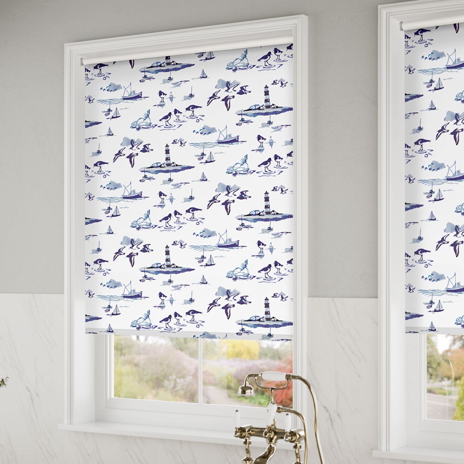 Splash Blackout Shoreline Toile Blue Roller Blind
