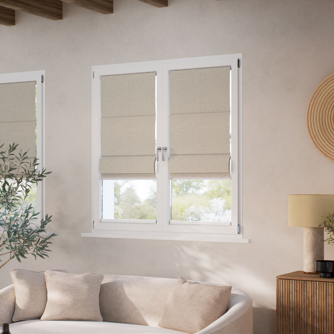 Stick On Pure Linen Roman Blind