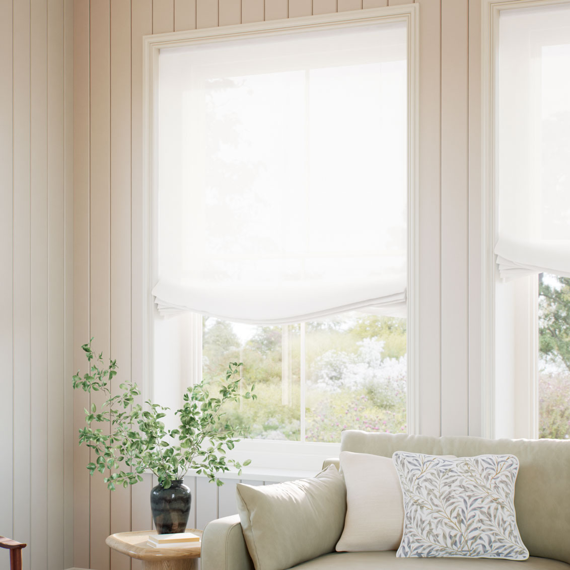 Tahiti Voile Snow Relaxed Roman Blind