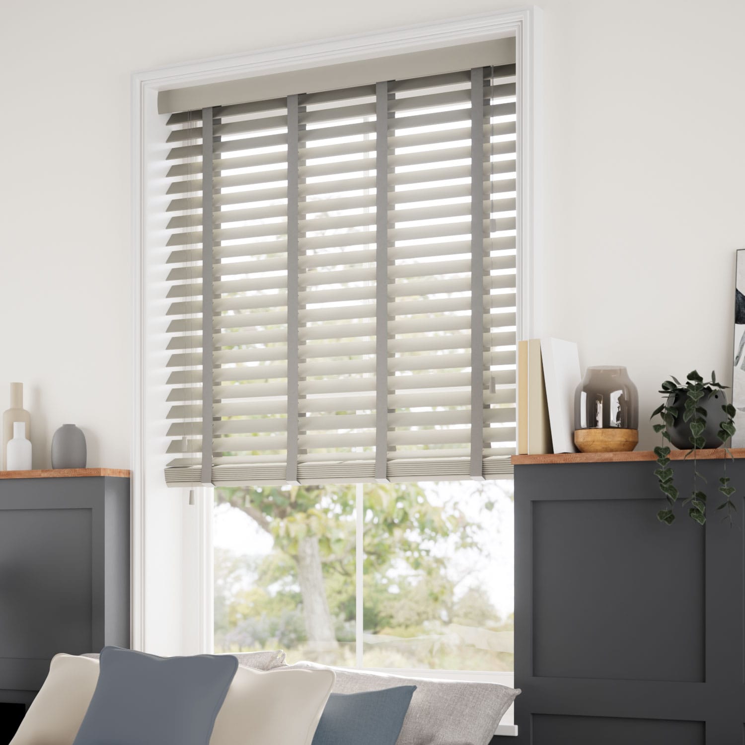 Tampa Tonal Grey & Tin Faux Wood Blind - 50mm Slat