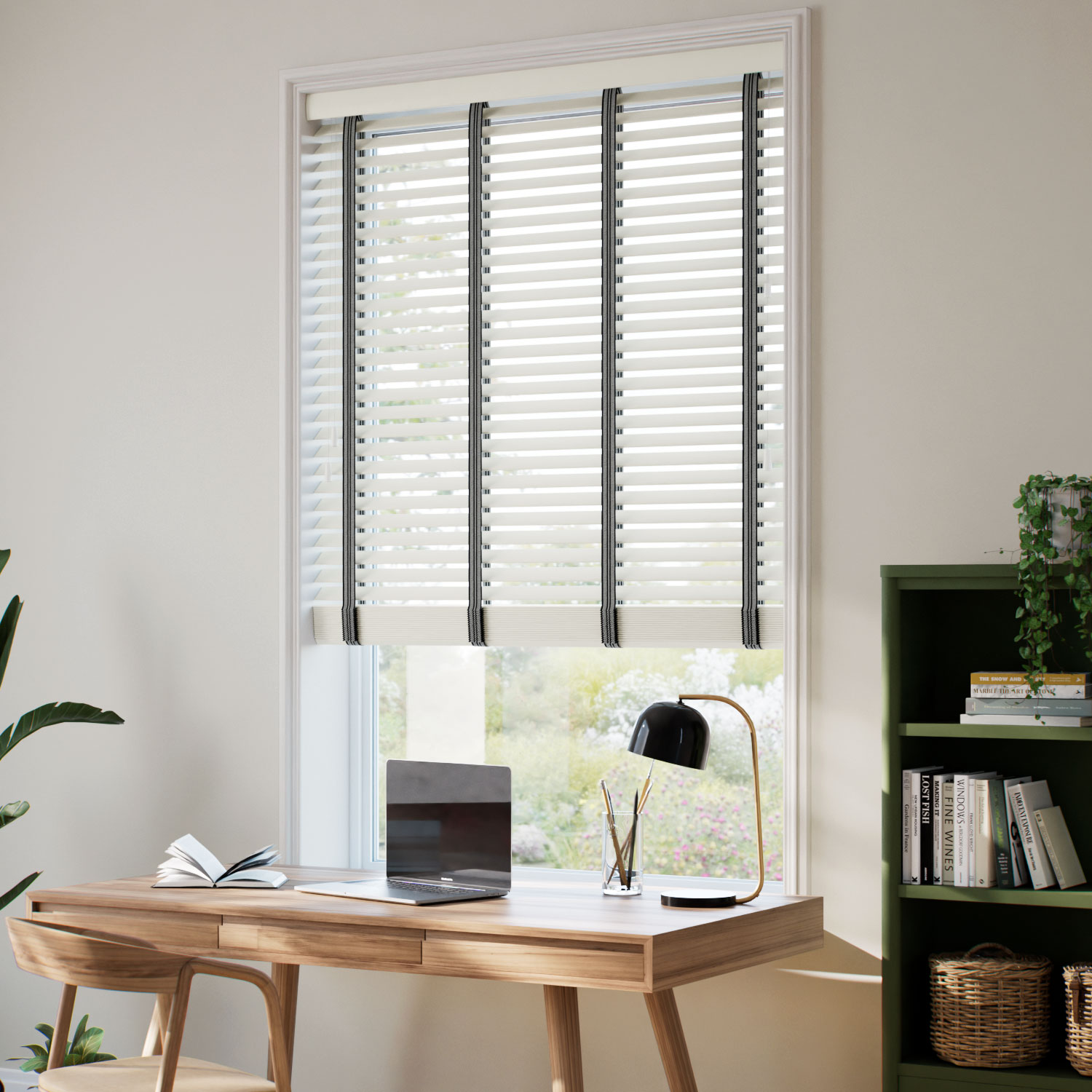 Vintage White & Tapestry Mono Wooden Blind - 50mm Slat