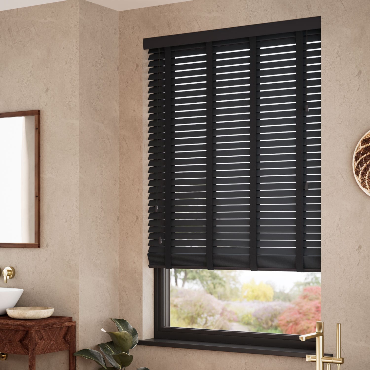 Raven & Pure Black Wooden Blind - 50mm Slat