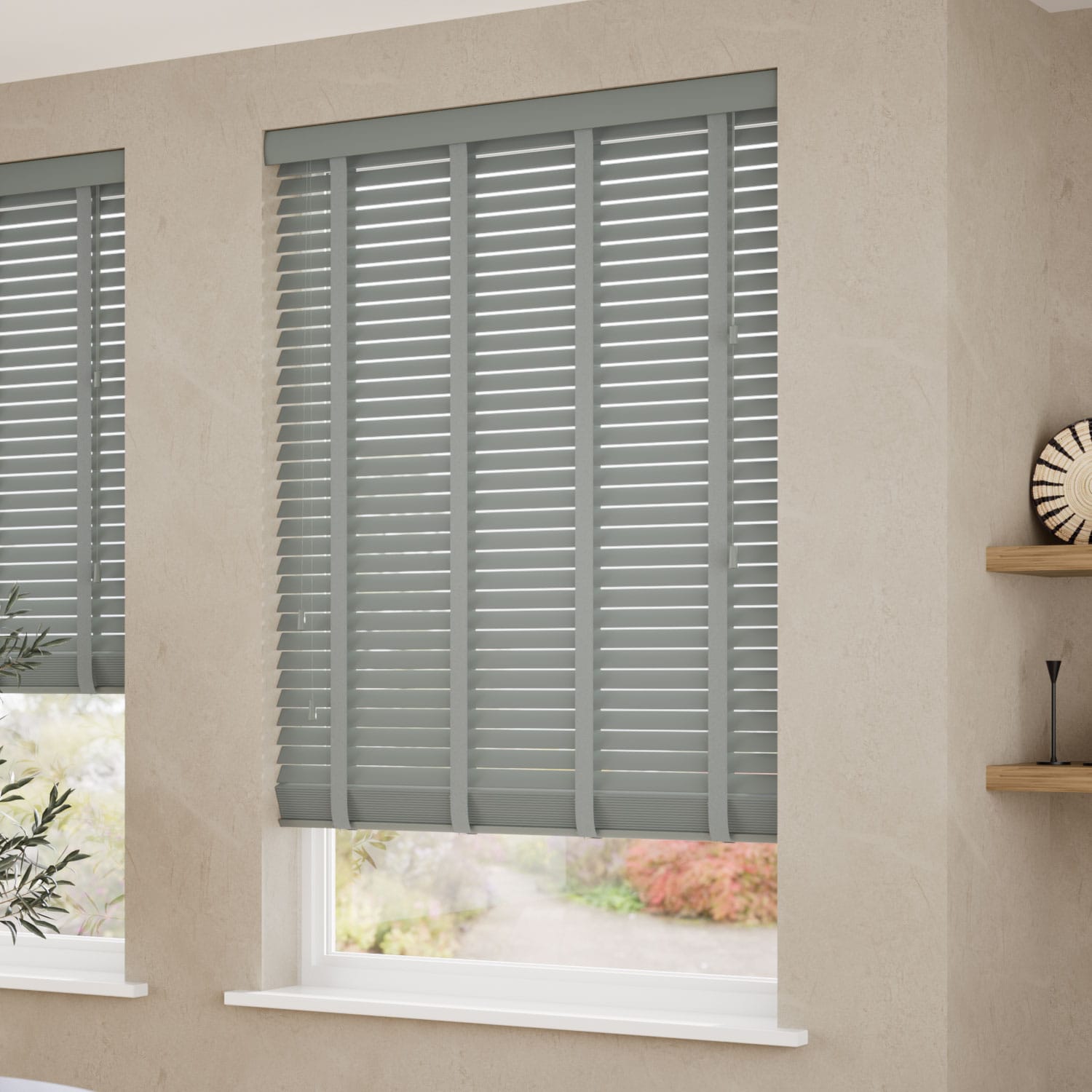 Lichen & Mid Grey Wooden Blind- 50mm Slat