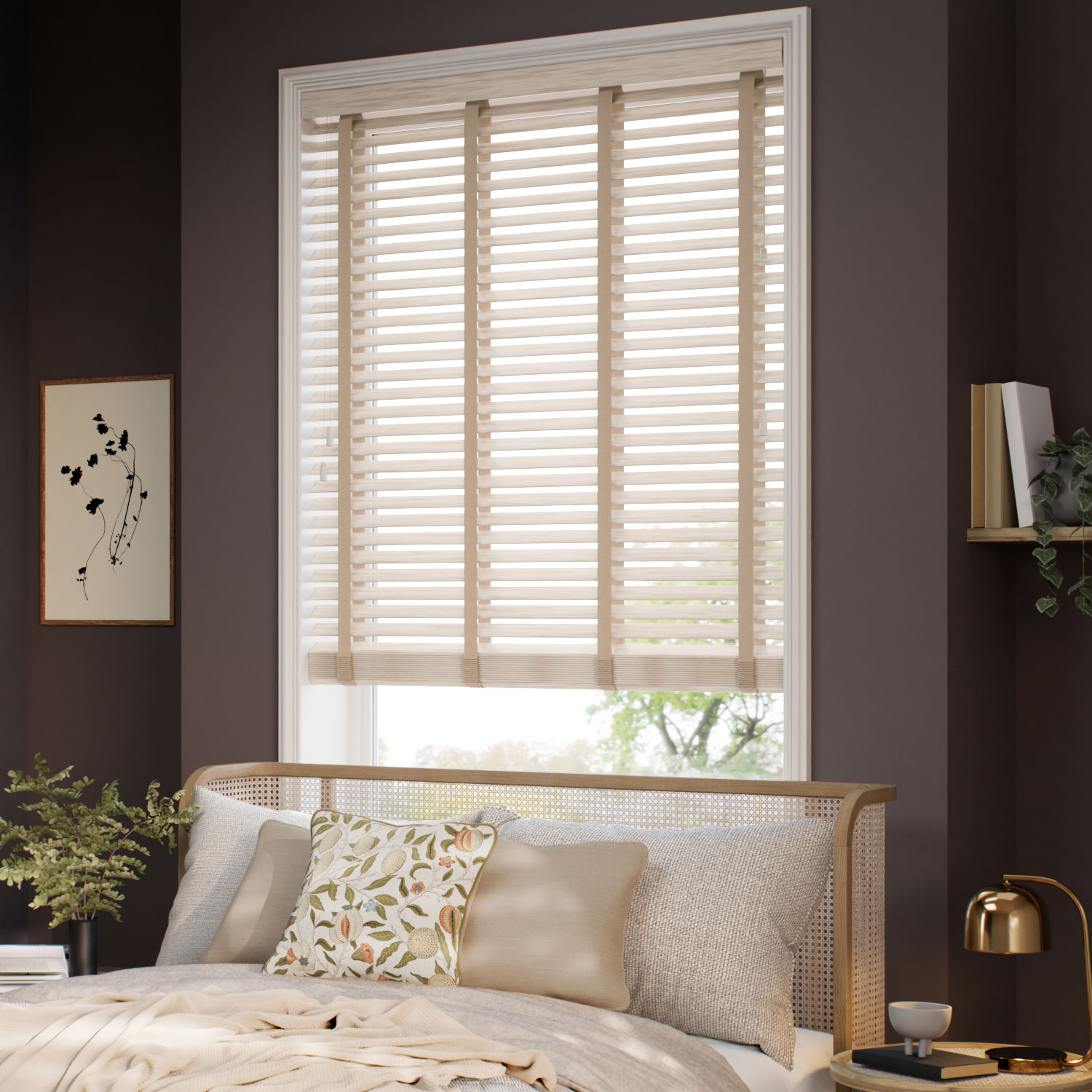 Nordic Oak & Chevron Tan Faux Wood Blind - 50mm Slat