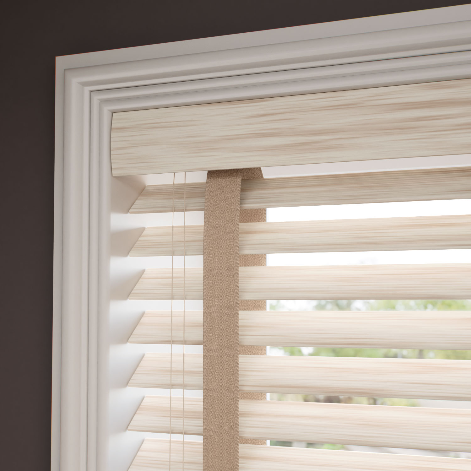 Nordic Oak & Chevron Tan Faux Wood Blind - 50mm Slat