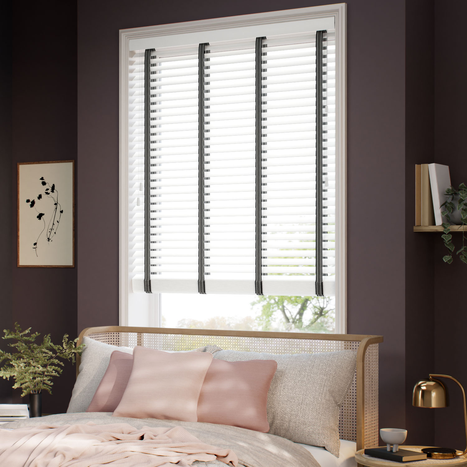 Pristine White & Tapestry Mono Faux Wood Blind - 50mm Slat
