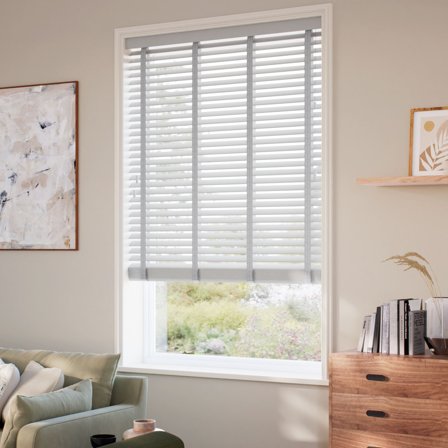 Turtle Dove Grey & Berber Silver Faux Wood Blind - 50mm Slat