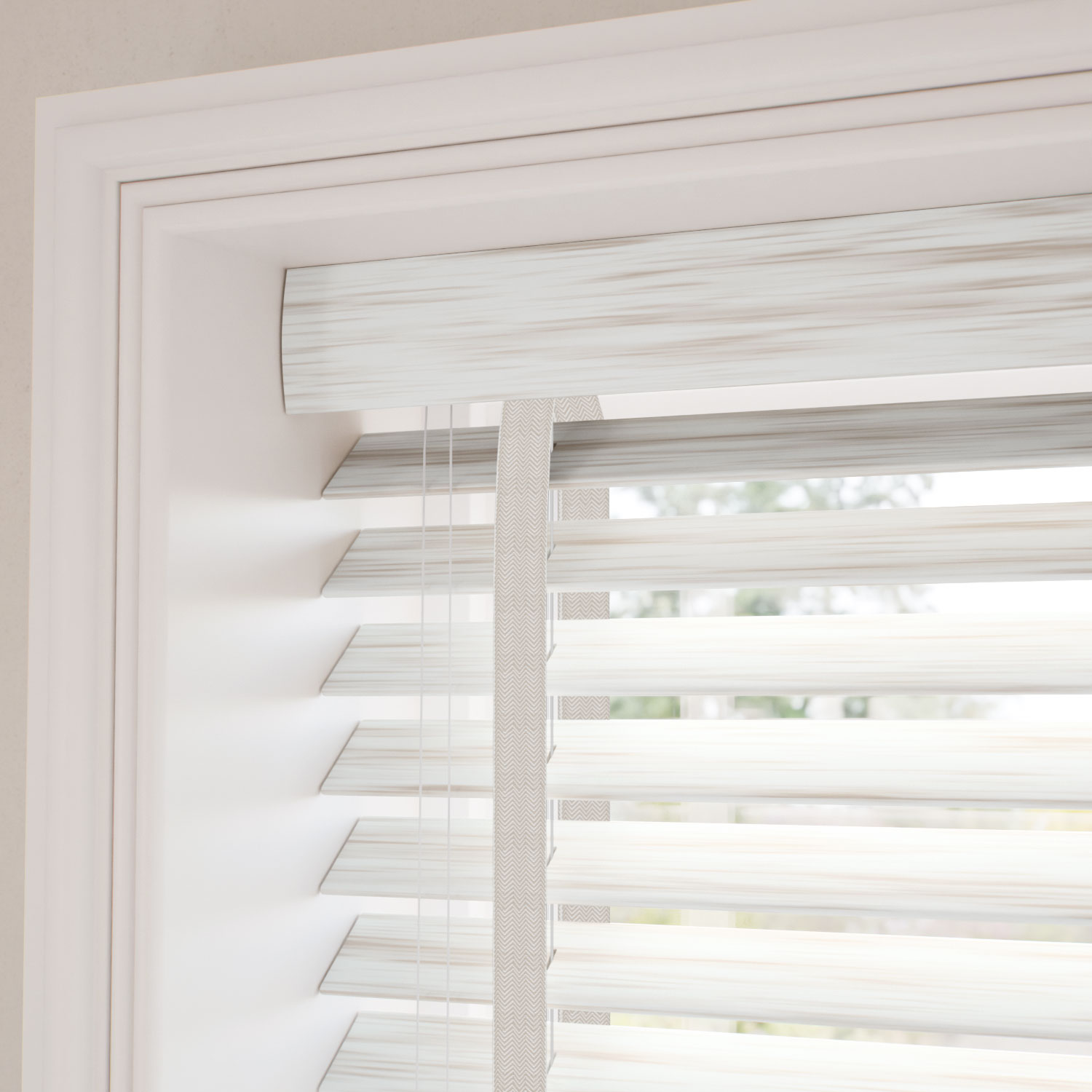 Birch Bark & Chevron Cream Faux Wood Blind - 50mm Slat
