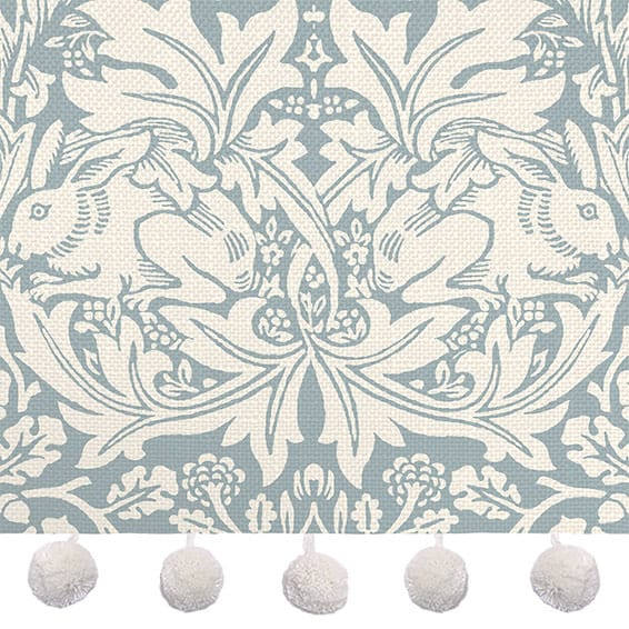 William Morris Brother Rabbit Blue Grey & Chalk Trimmed Roman Blind