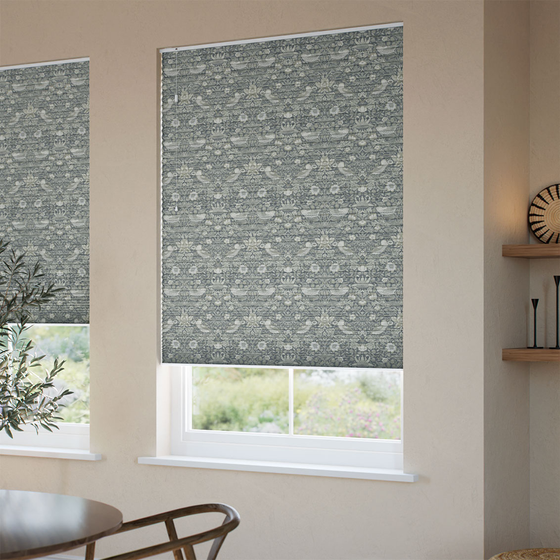 William Morris DuoShade Strawberry Thief Manor Grey Thermal Blind