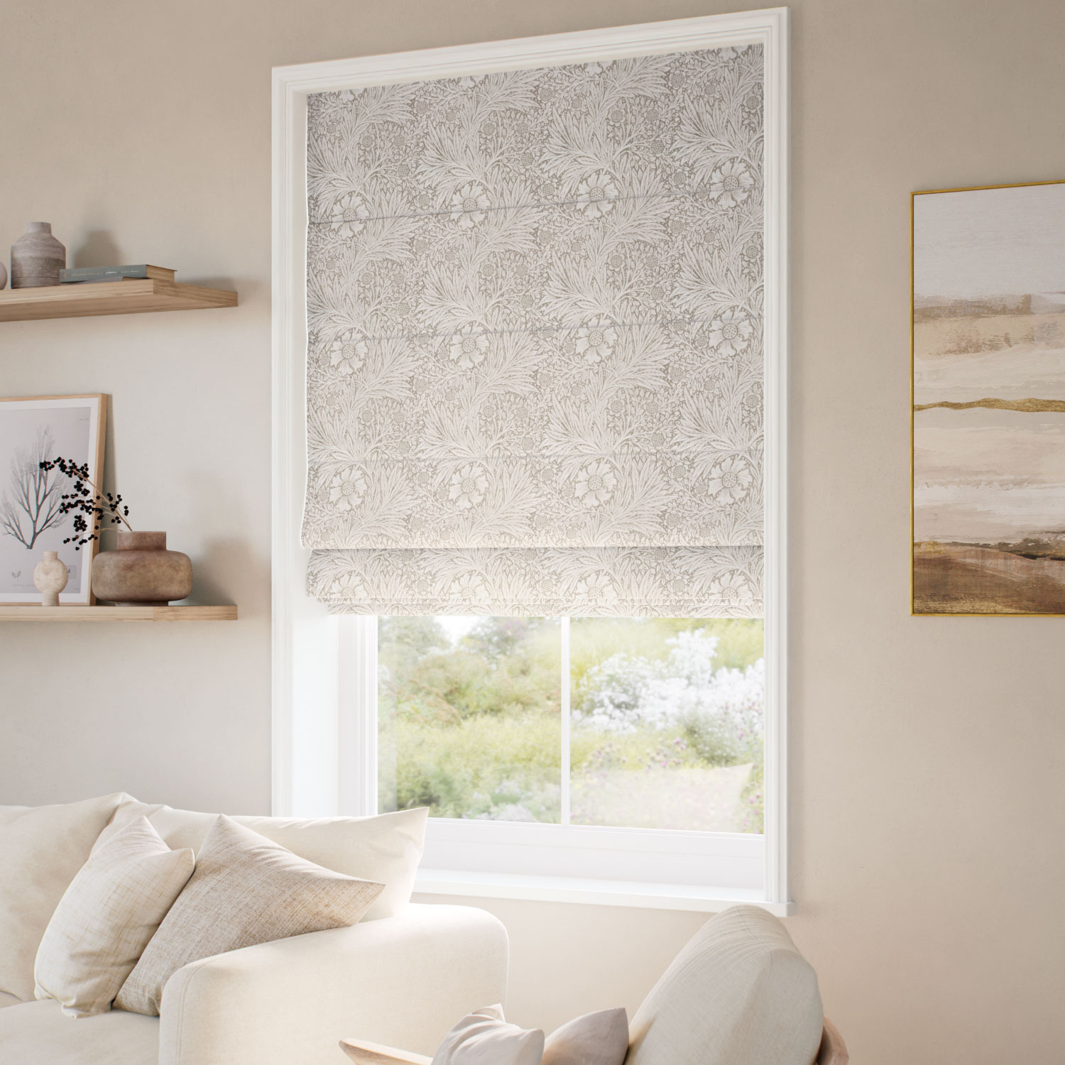 William Morris Marigold Jacquard Linen Roman Blind