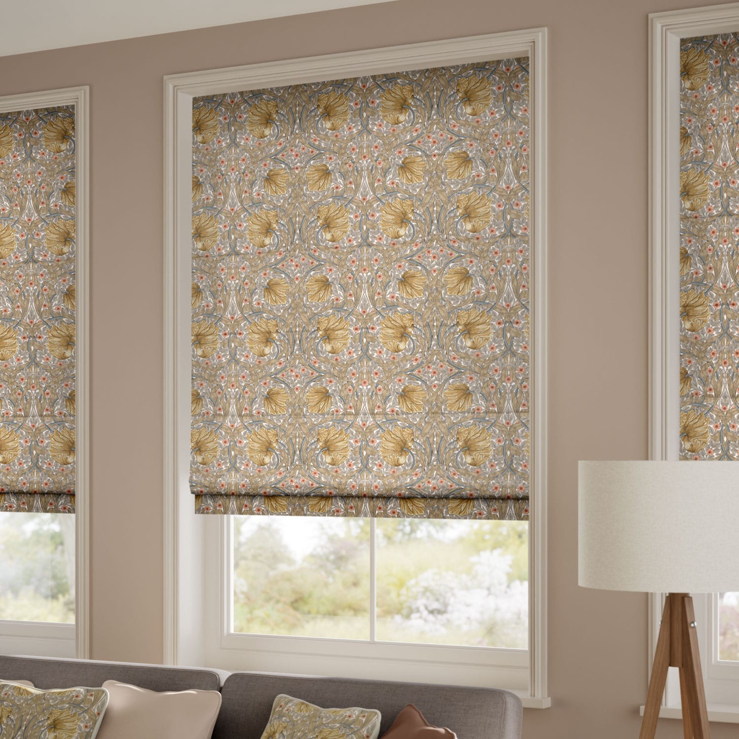 William Morris Pimpernel Butterscotch Roman Blind