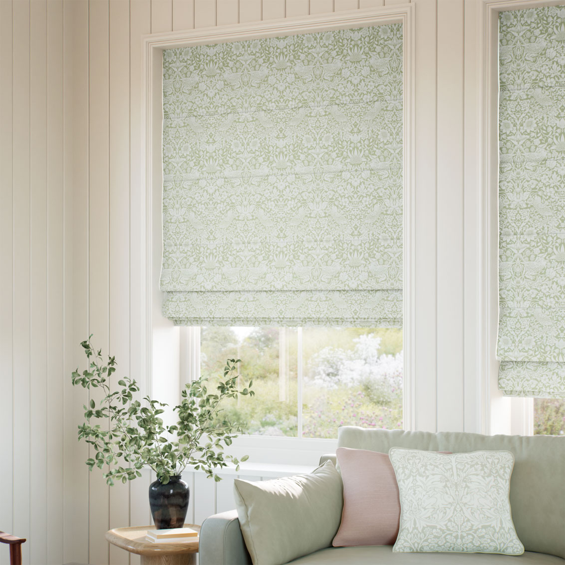 William Morris Strawberry Thief Celadon Roman Blind