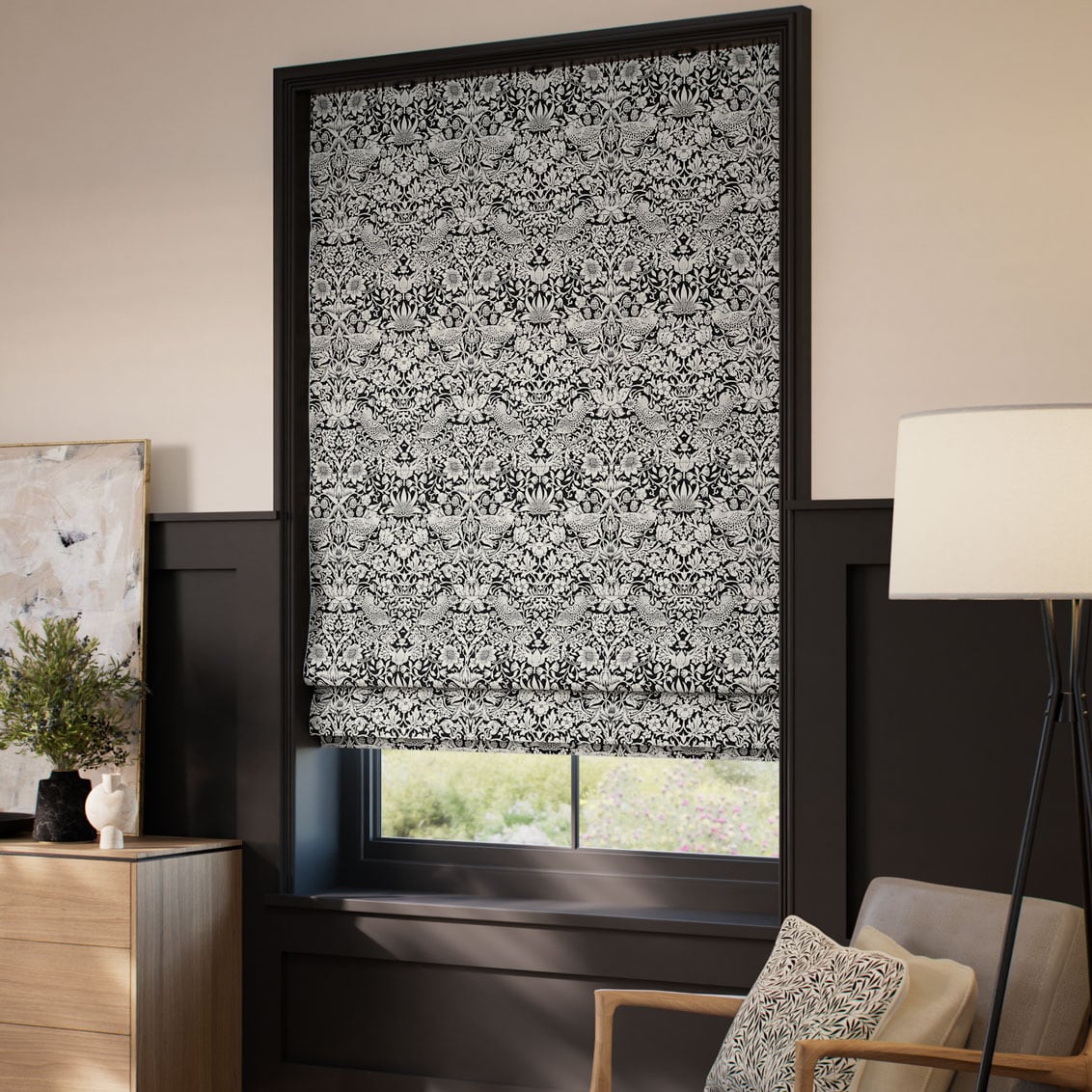 William Morris Strawberry Thief Onyx Roman Blind